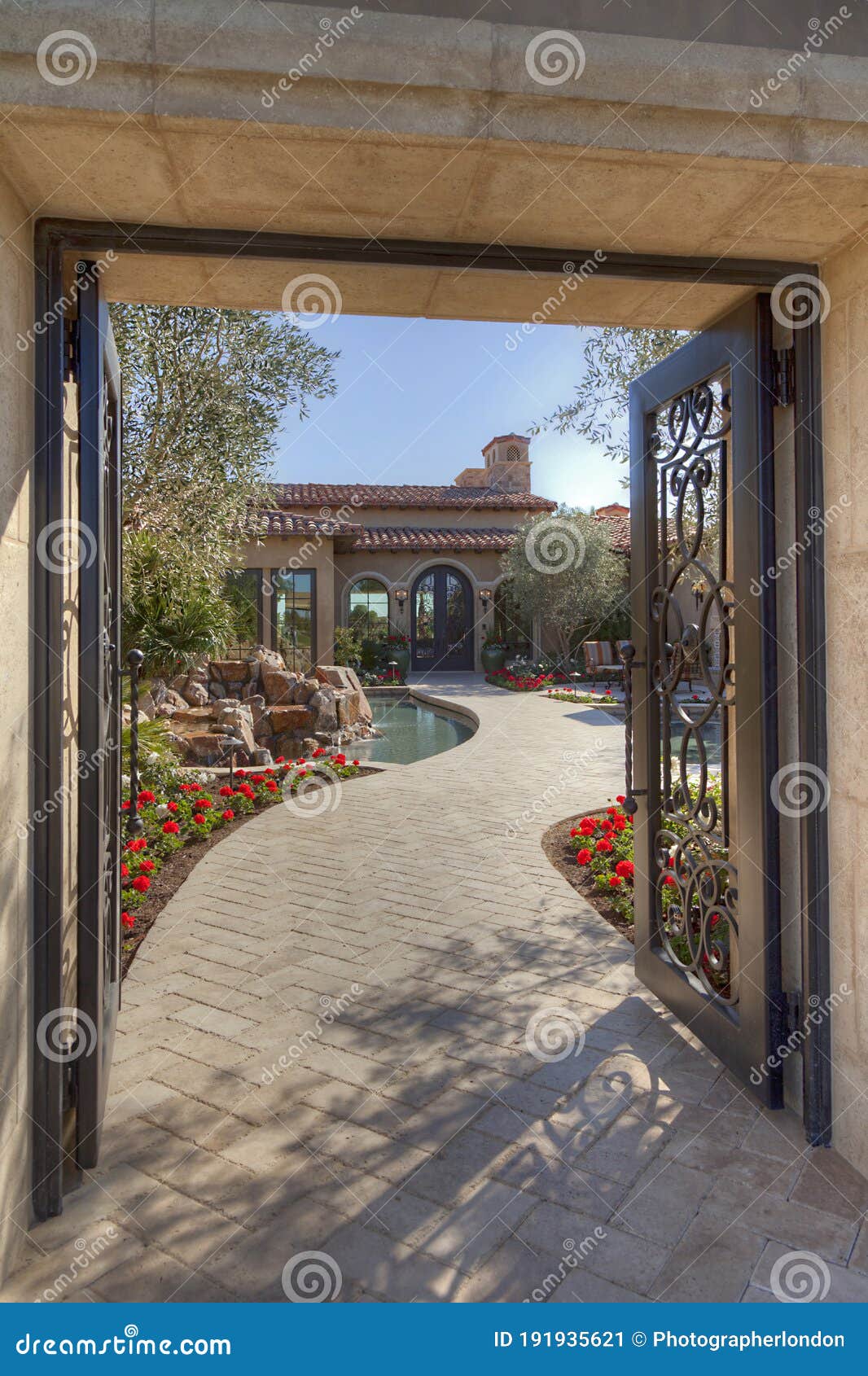 Open Gate with Path Leading To Front Door Stock Image - Image of ...