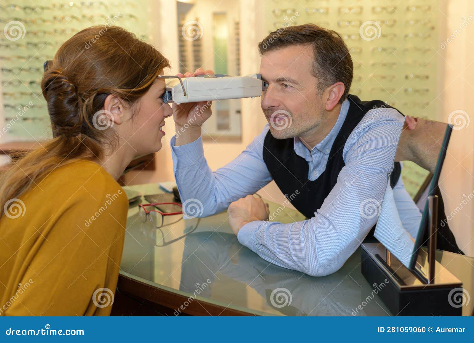 Portrait Optician Inspecting Womans Eye Stock Photo - Image of eyesight ...