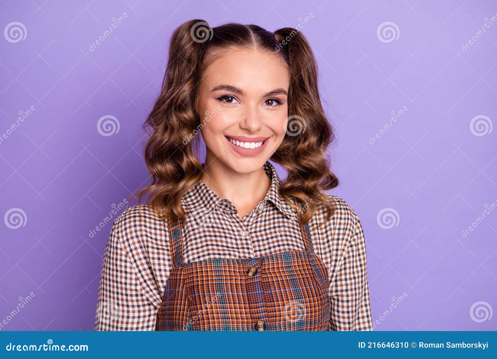Portrait Of Optimistic Funky Young Girl Wear Brown Shirt Isolated On