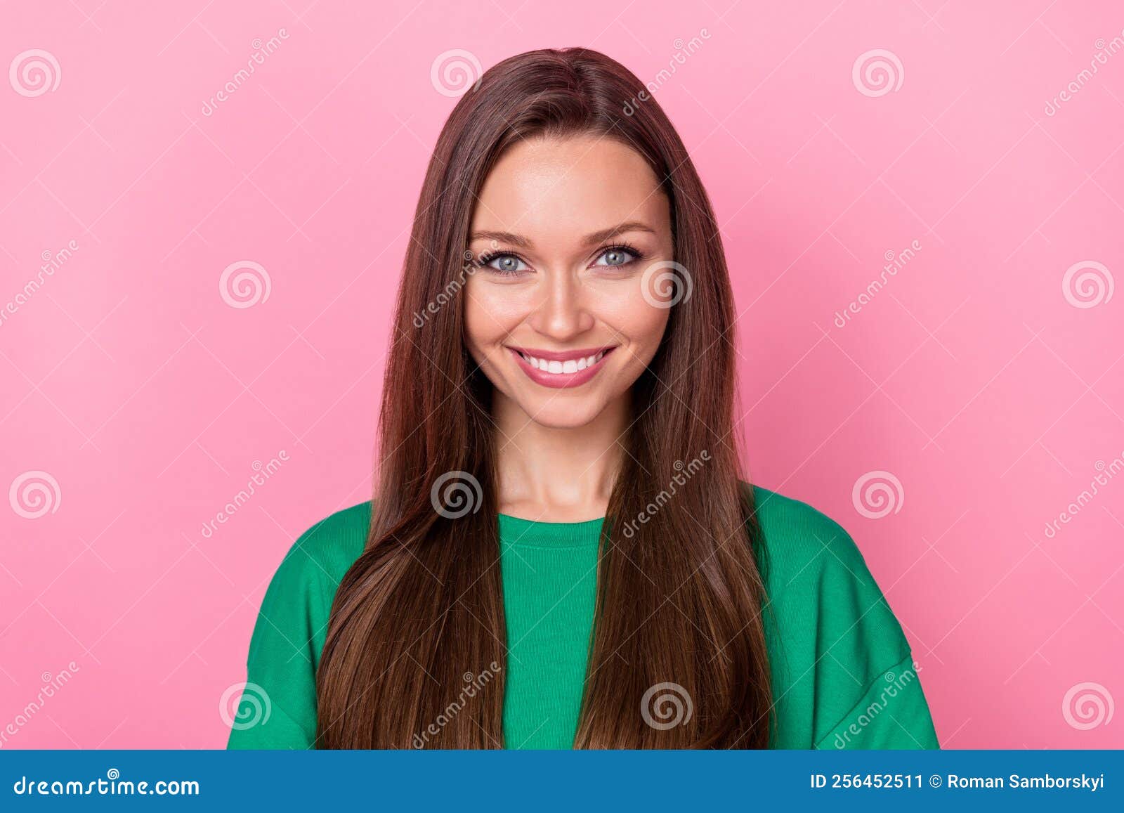Portrait Of Optimistic Gorgeous Incredible Girl With Straight Hairdo