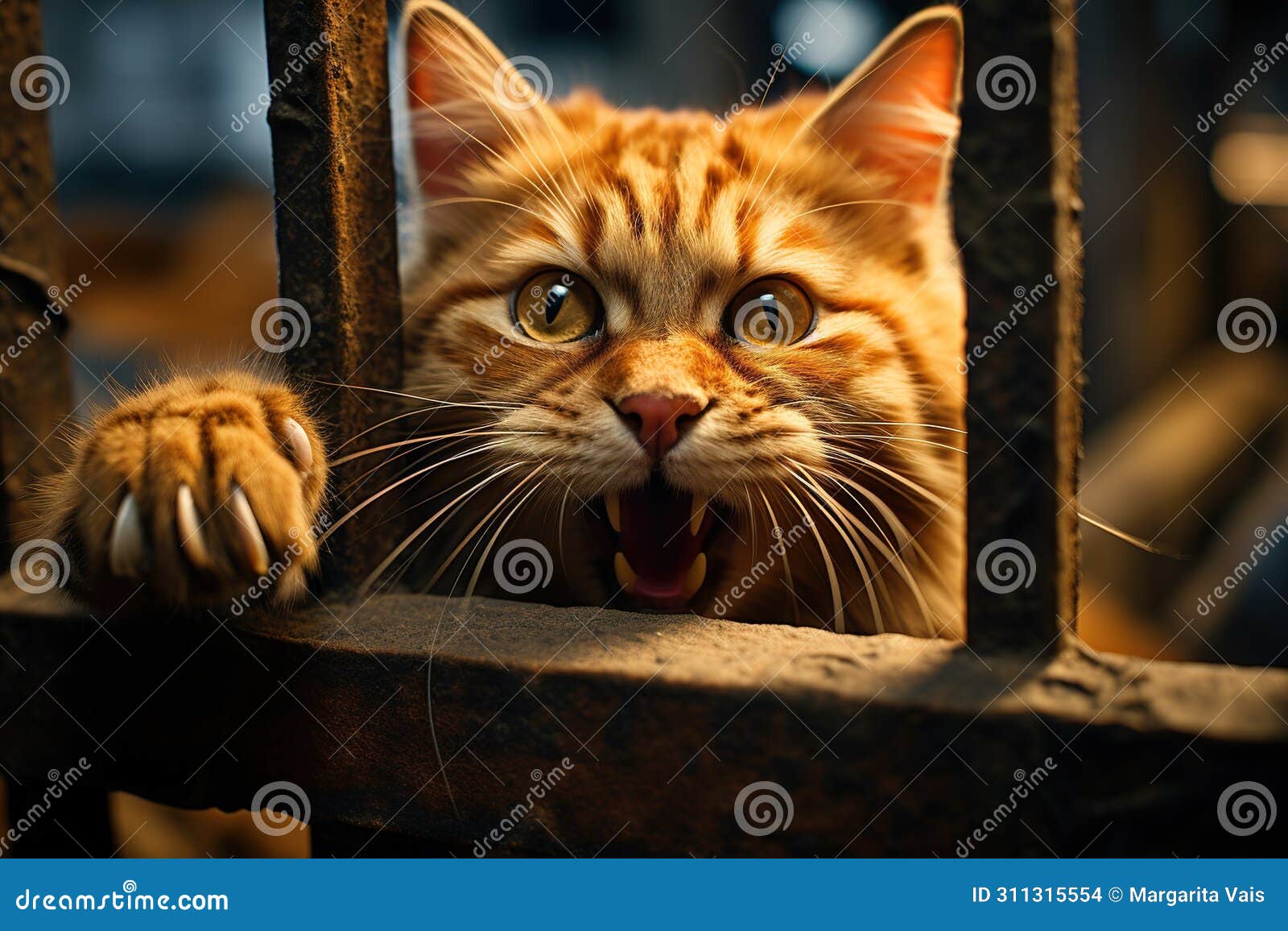 Portrait of a Orange Cat of a Criminal in Prison Behind Bars Stock ...
