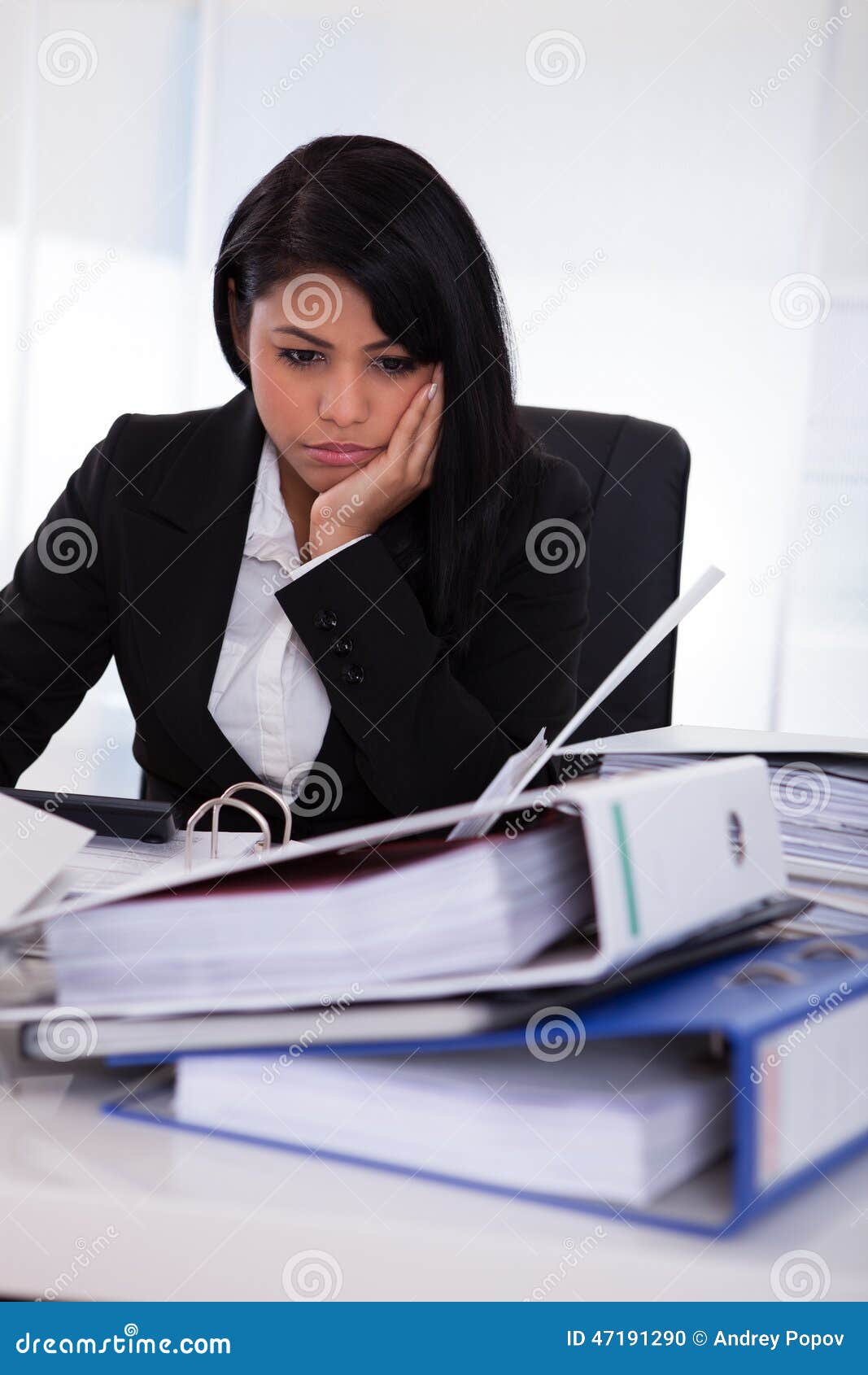 Portrait of Overworked Businesswoman Stock Photo - Image of looking ...