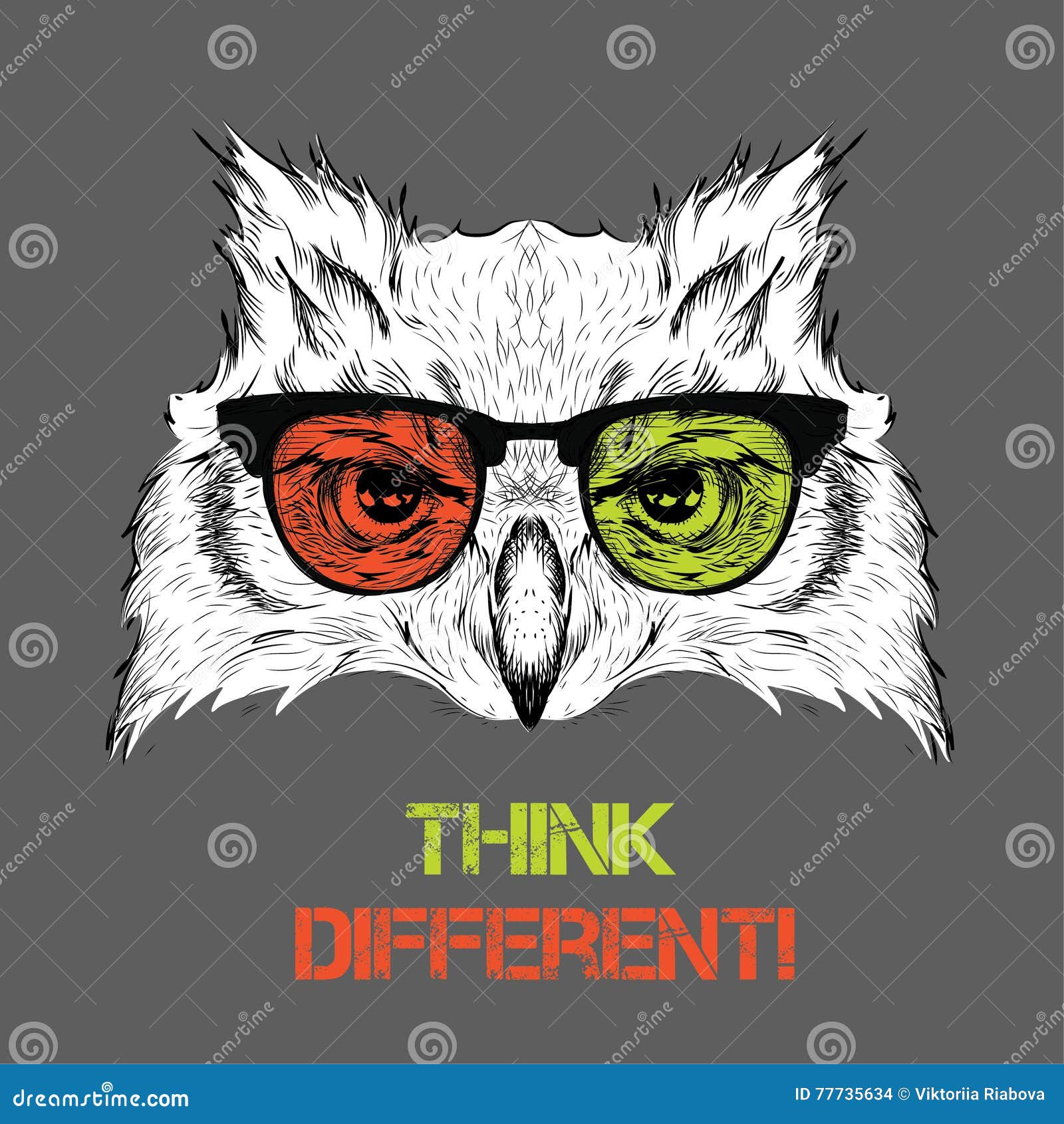 Portrait of the Owl in the Colored Glasses. Think Different. Vector ...