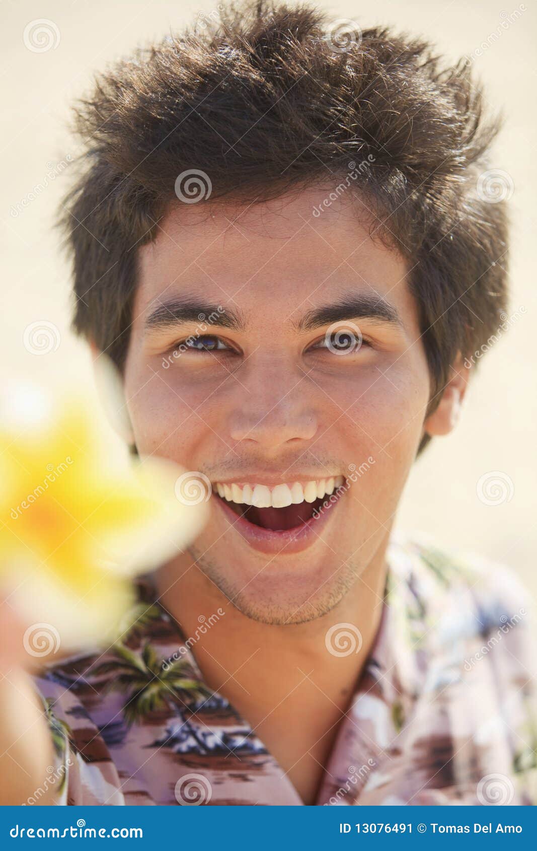 Portrait of a Pacific Island Man Stock Image - Image of smiling, flower ...