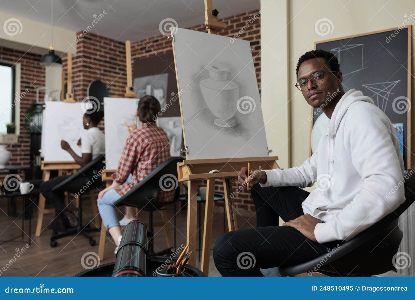 Portrait of Painter Student Attending Art Class Working at Creative ...
