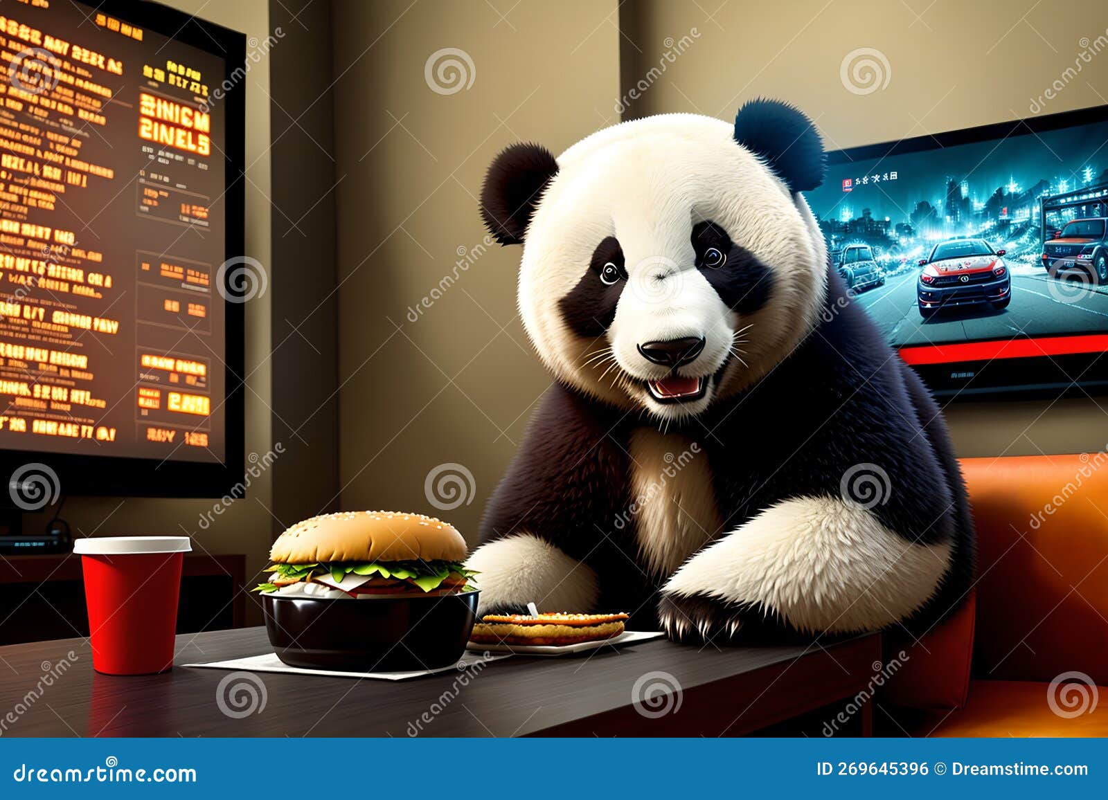 Portrait of Panda in Fast Food Atmosphere Stock Illustration ...