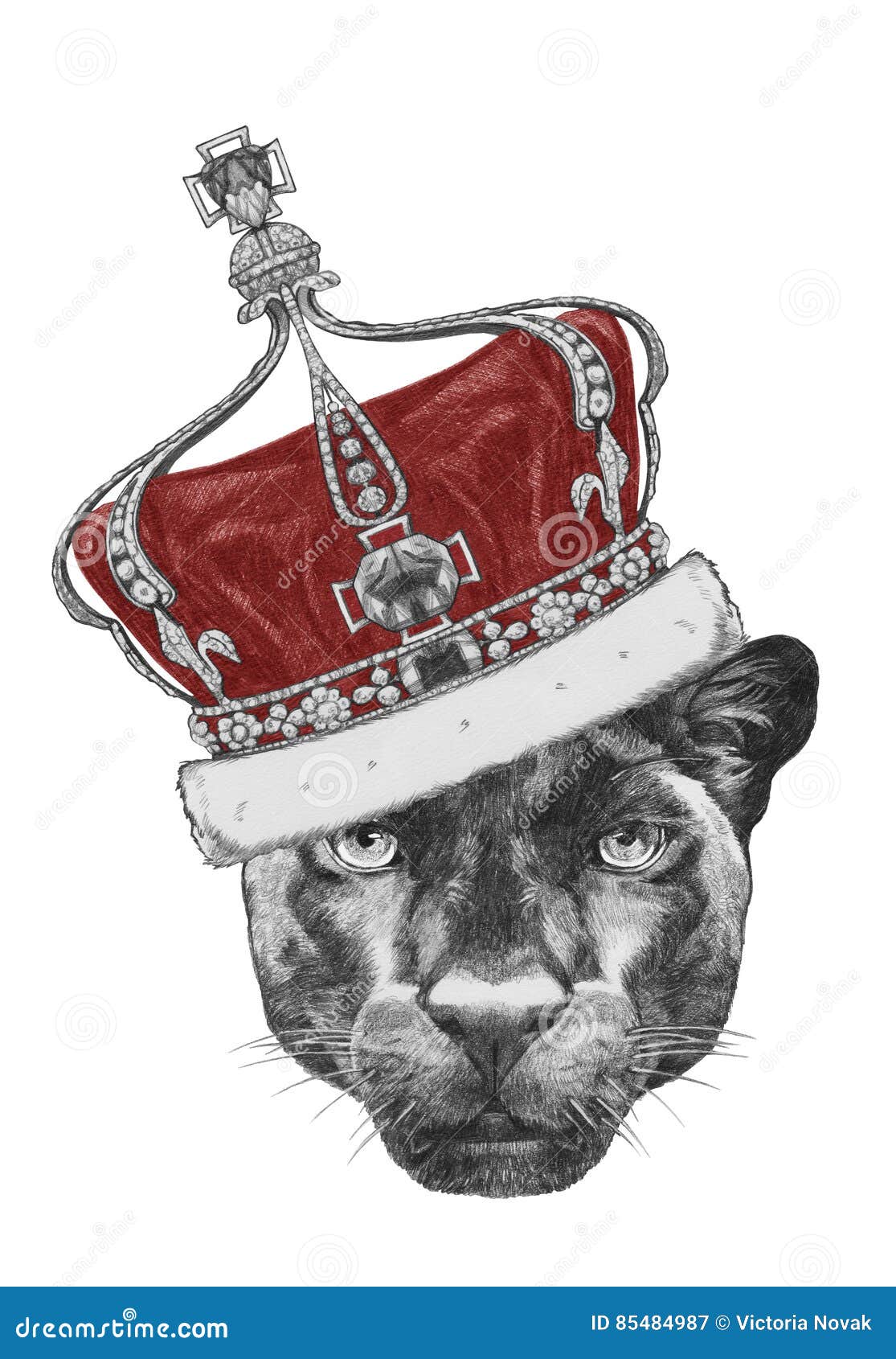 Portrait of Panther with Crown. Stock Illustration - Illustration of ...