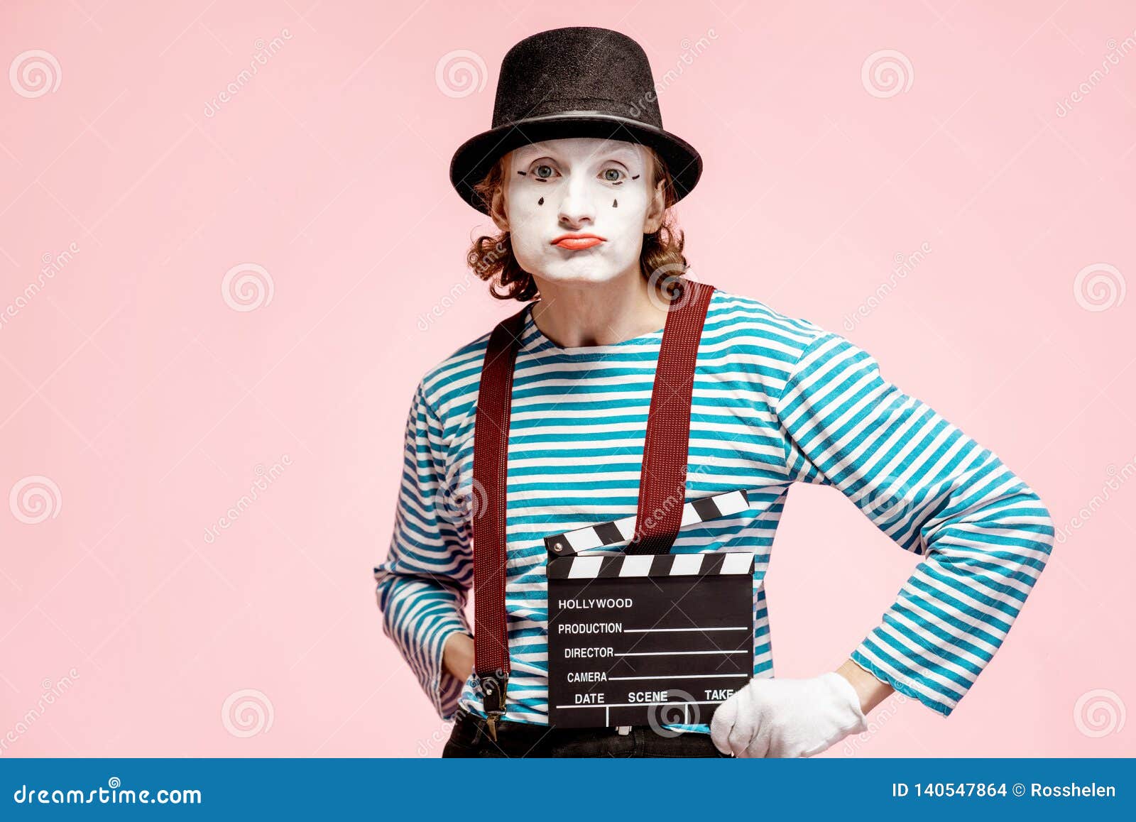 Portrait of a Pantomime with Cinematography Clapperboard Stock Photo ...