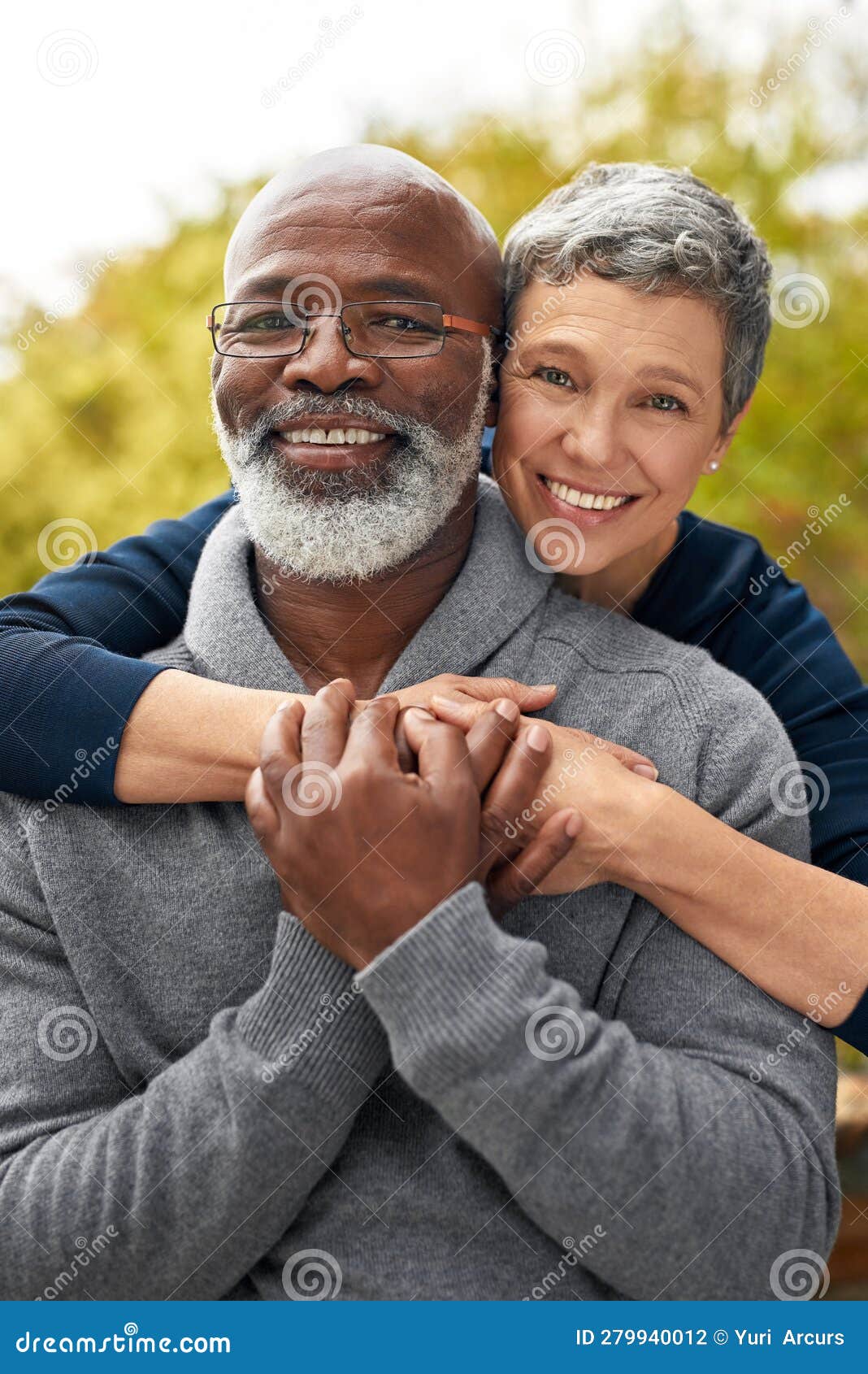 Portrait Park Or Senior Couple With Hug Interracial Or Romantic With