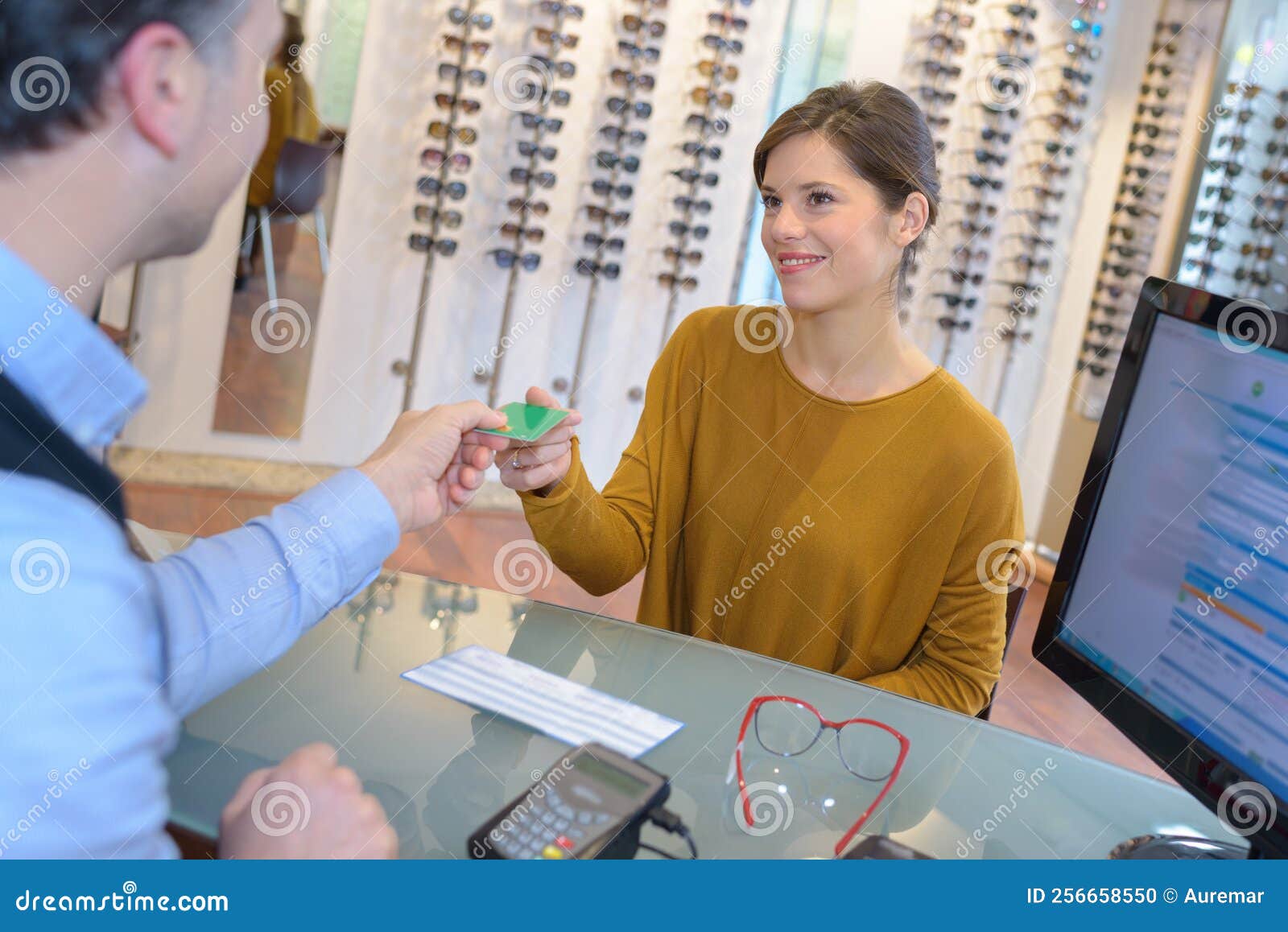 Portrait Payment for Eyeglasses Stock Photo - Image of occupational ...