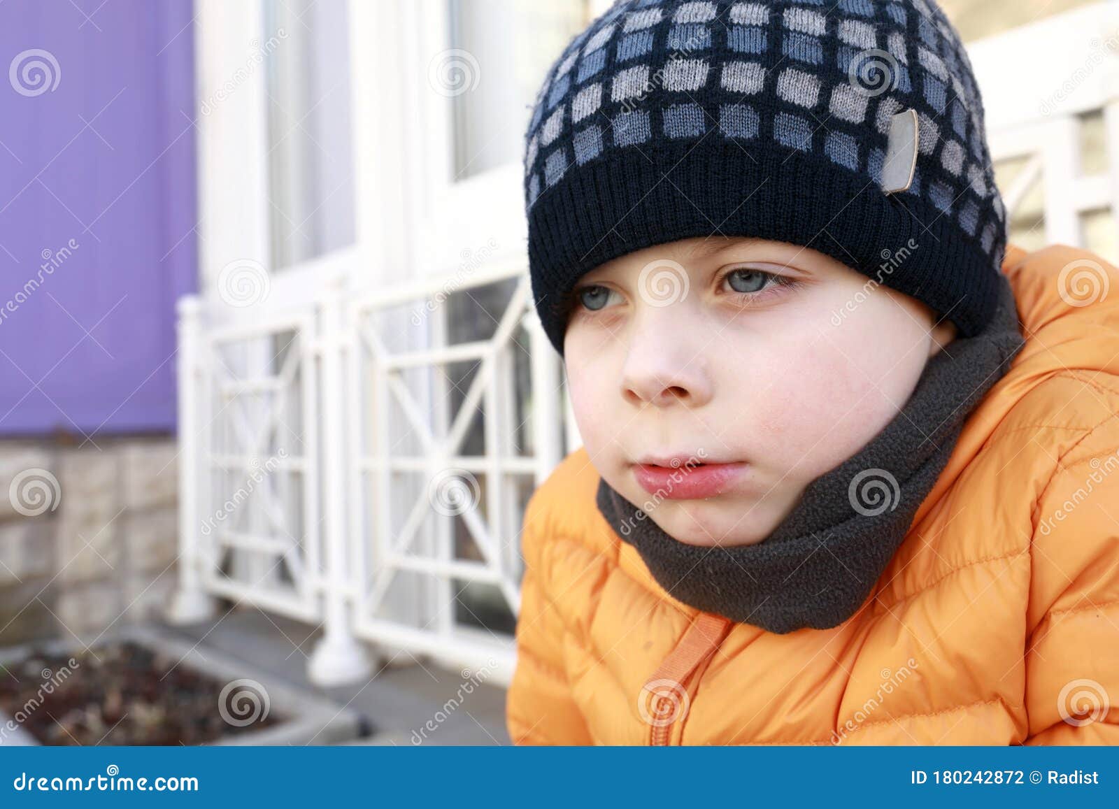 Portrait of pensive boy stock photo. Image of head, adorable - 180242872