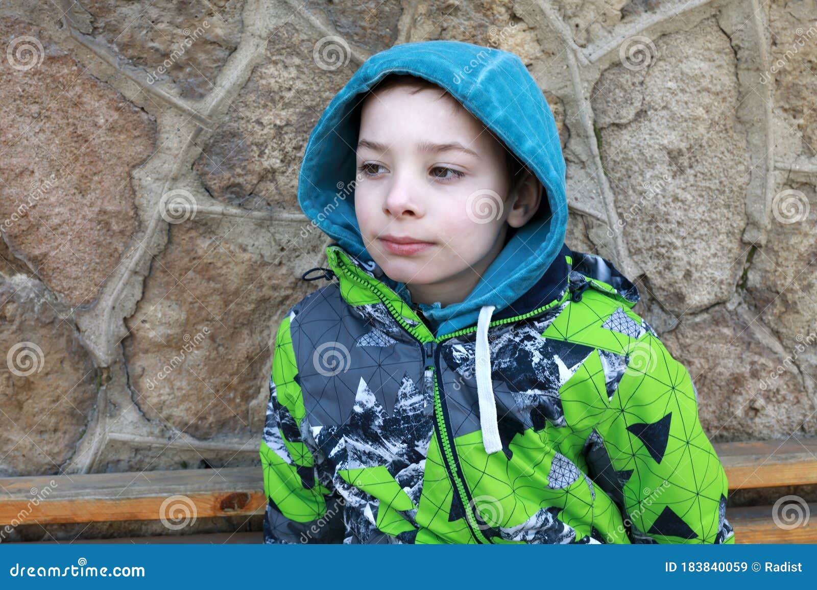 Pensive Boy on Wall Background Stock Image - Image of lonely, face ...