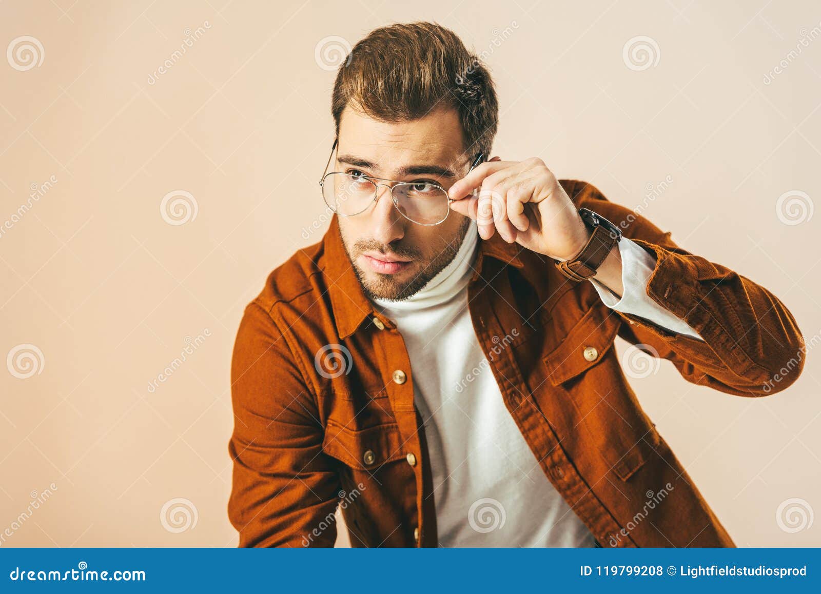 Portrait of Pensive Handsome Man in Eyeglasses Looking Away Stock Photo ... Portrait of Pensive Handsome Man in Eyeglasses Looking Away Stock Photo ...