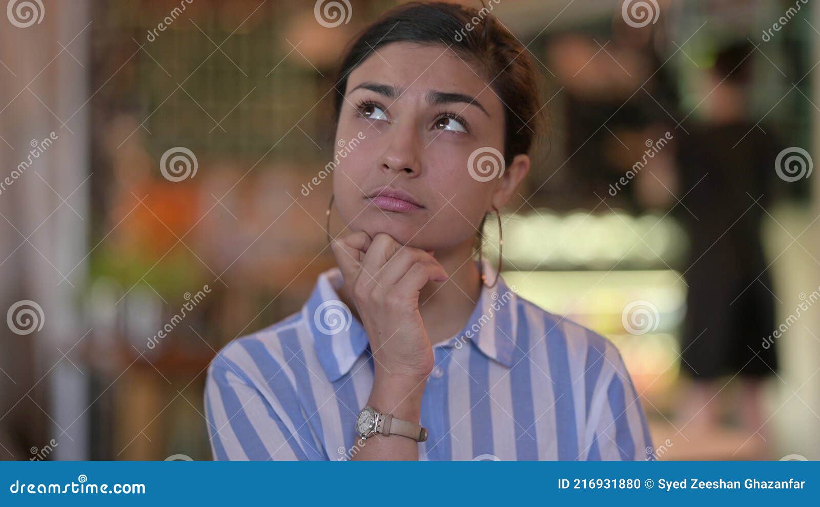 Portrait of Pensive Indian Woman Thinking and Getting Idea Stock Photo ...