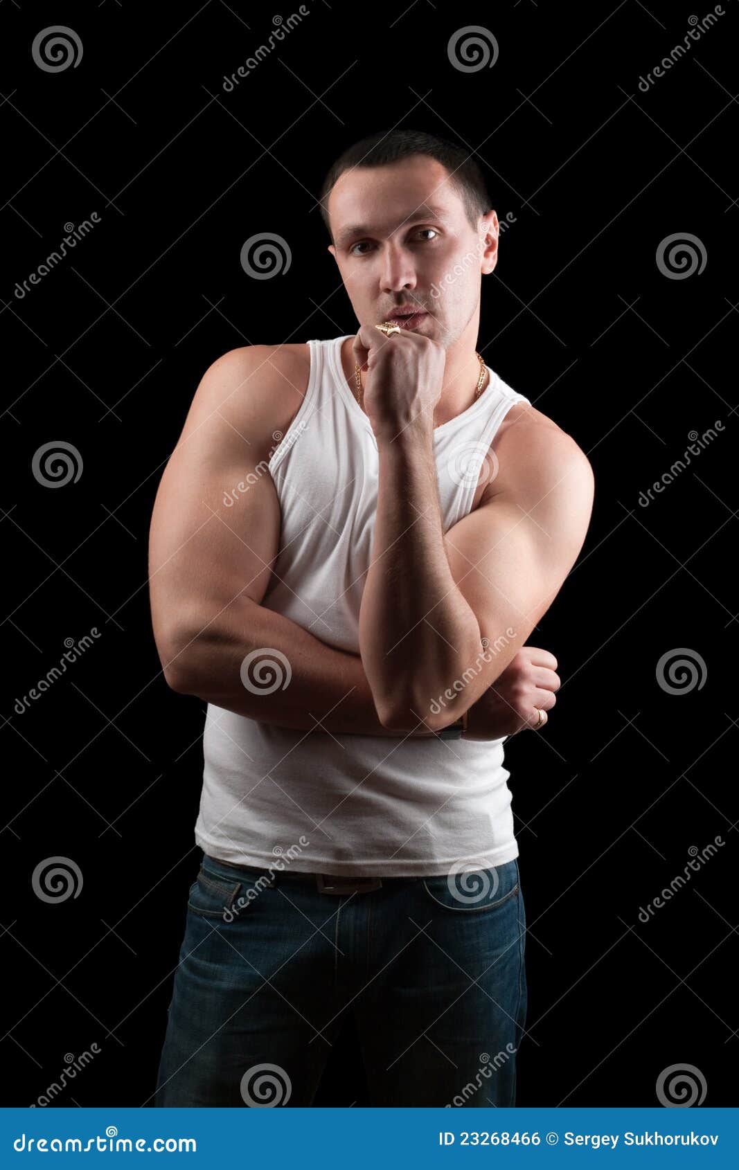 Portrait of a Pensive Man. Isolated Stock Photo - Image of bodybuilding ...