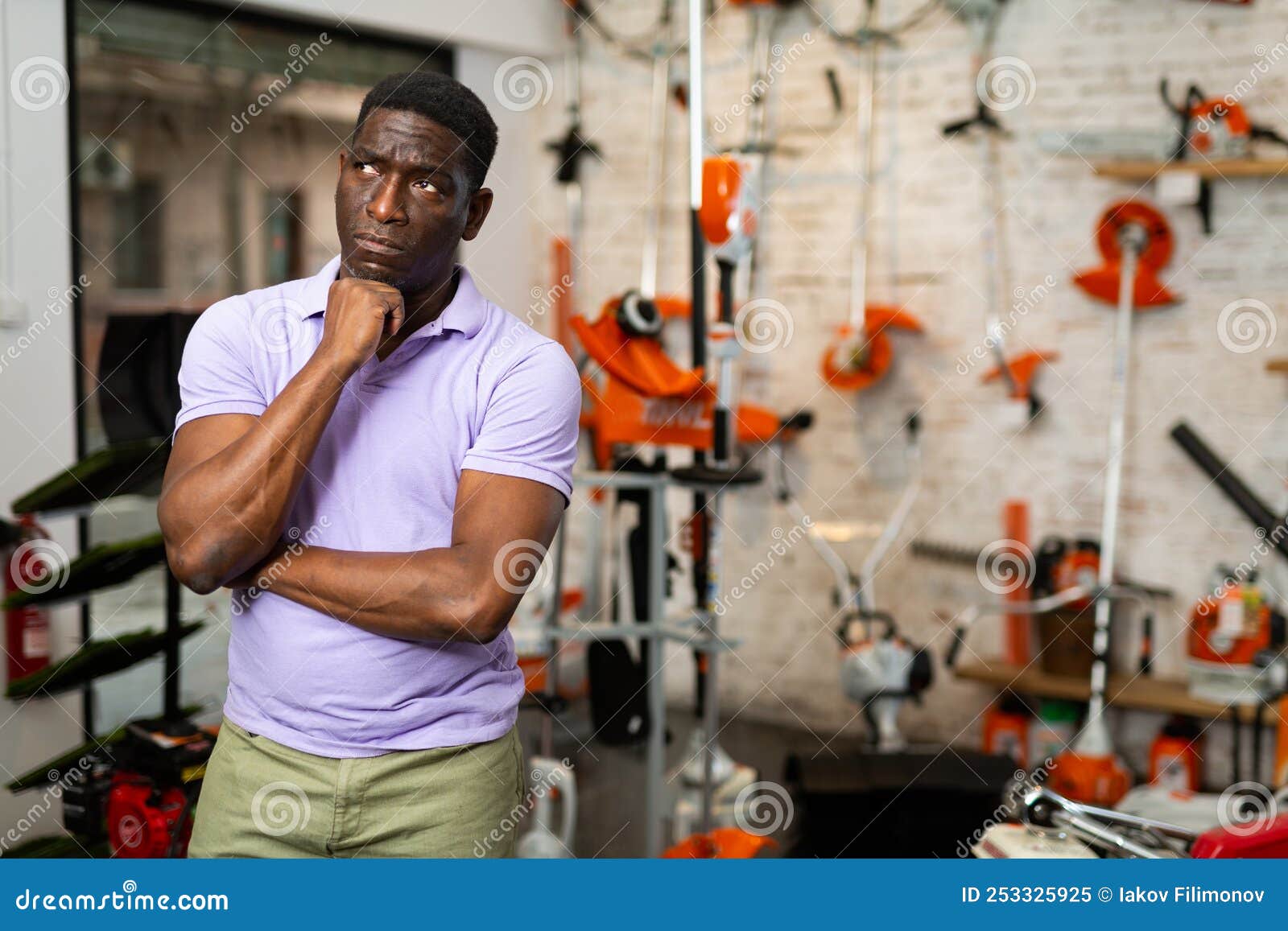 Portrait of Pensive Shopper at Garden Tools Store Stock Image - Image ...