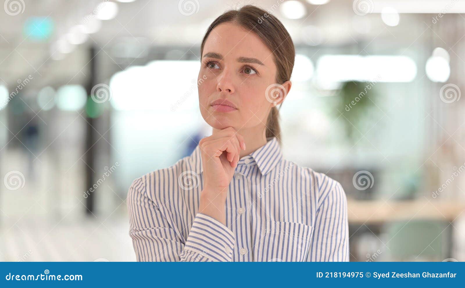 Portrait of Pensive Woman Thinking and Getting Idea Stock Image - Image ...