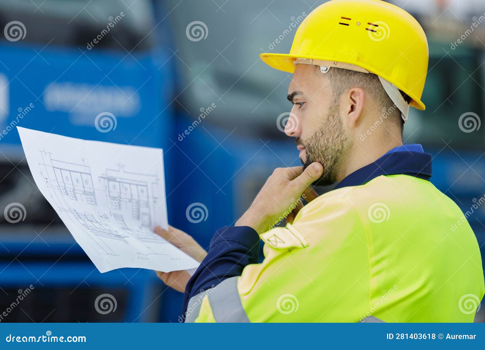 Portrait Pensive Workman Studying Paperwork Stock Photo - Image of ...