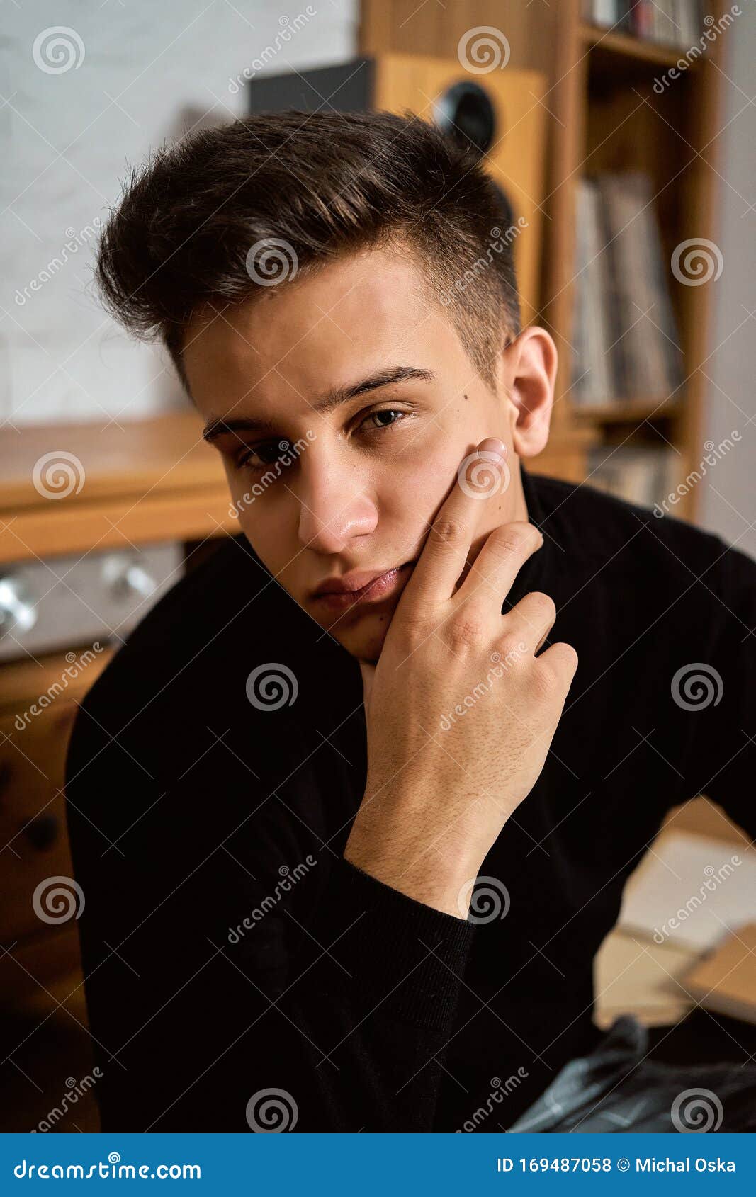 Portrait of Pensive Young Handsome Man in Black Turtleneck Stock Photo ... Portrait of Pensive Young Handsome Man in Black Turtleneck Stock Photo ...