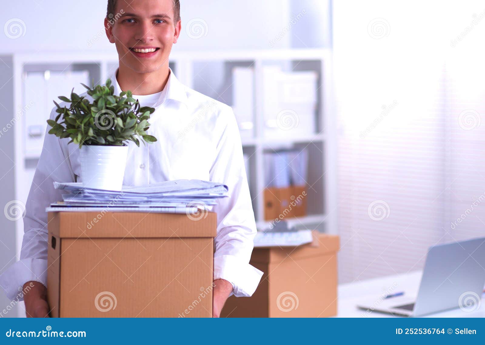 Portrait of a Person with Moving Box and Other Stuff Isolated on White ...