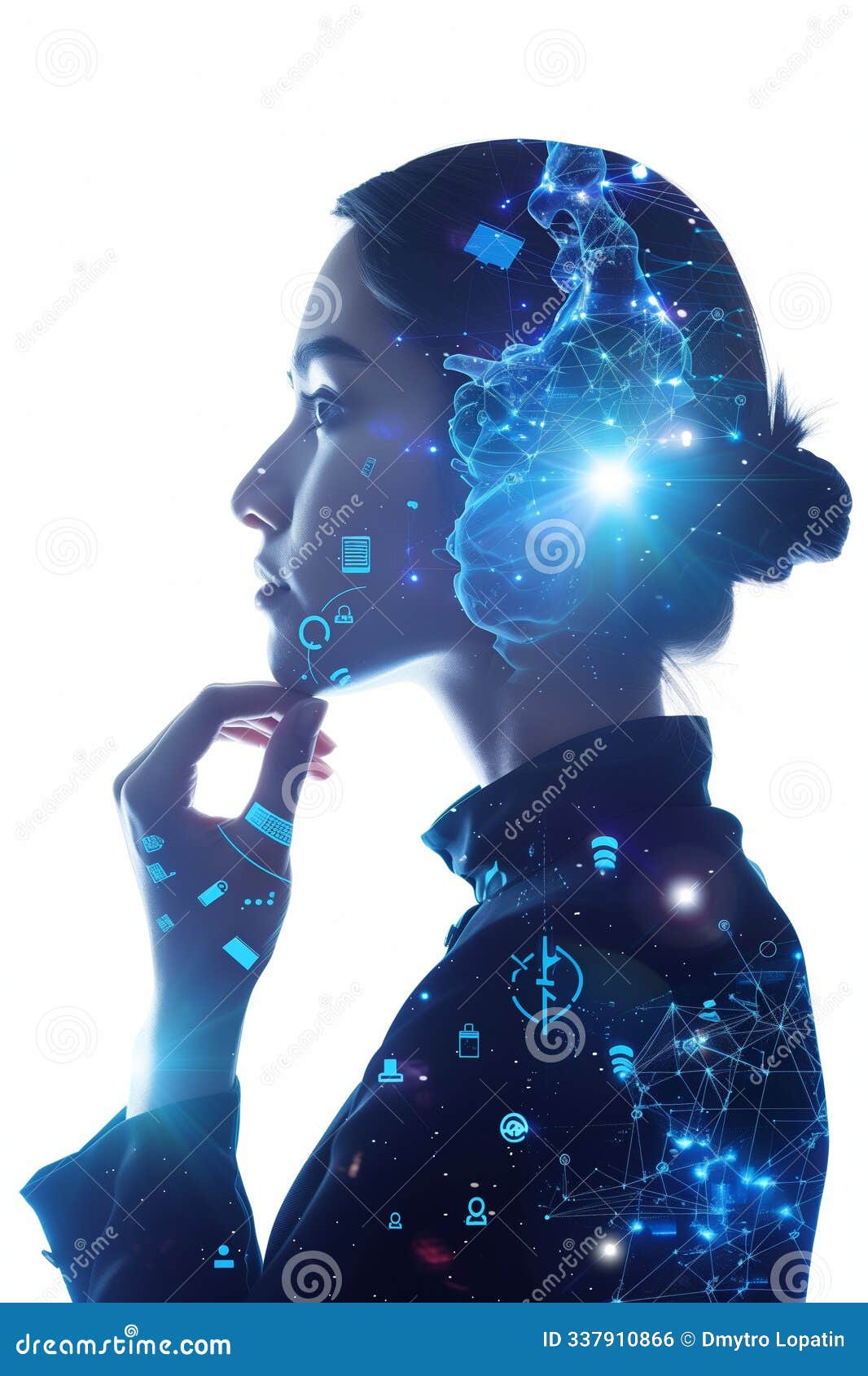 Portrait of Person Thinking and Planning, Human Head with Multiple ...