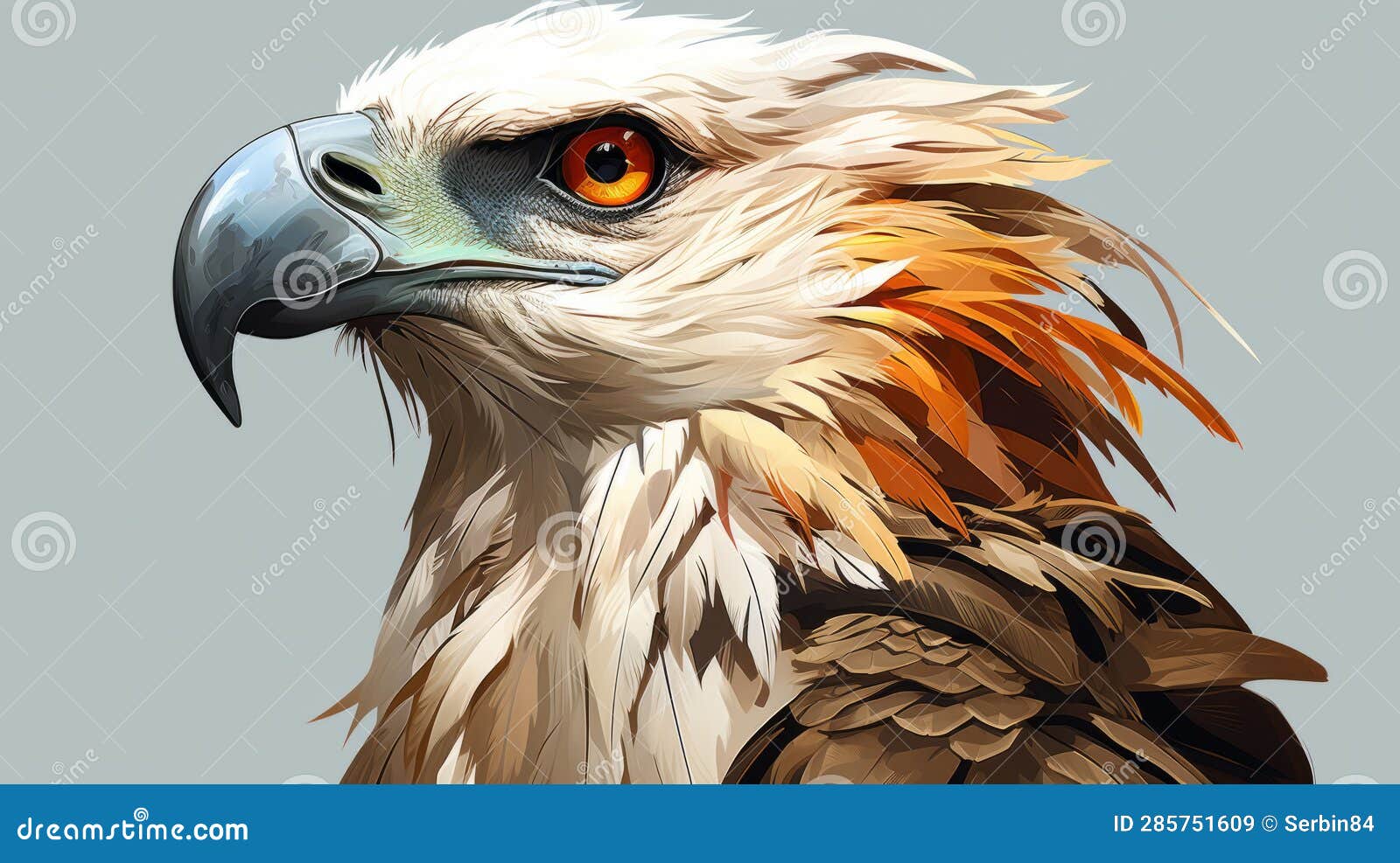 Portrait of Philippine Eagle Side View on White Background. Philippine ...