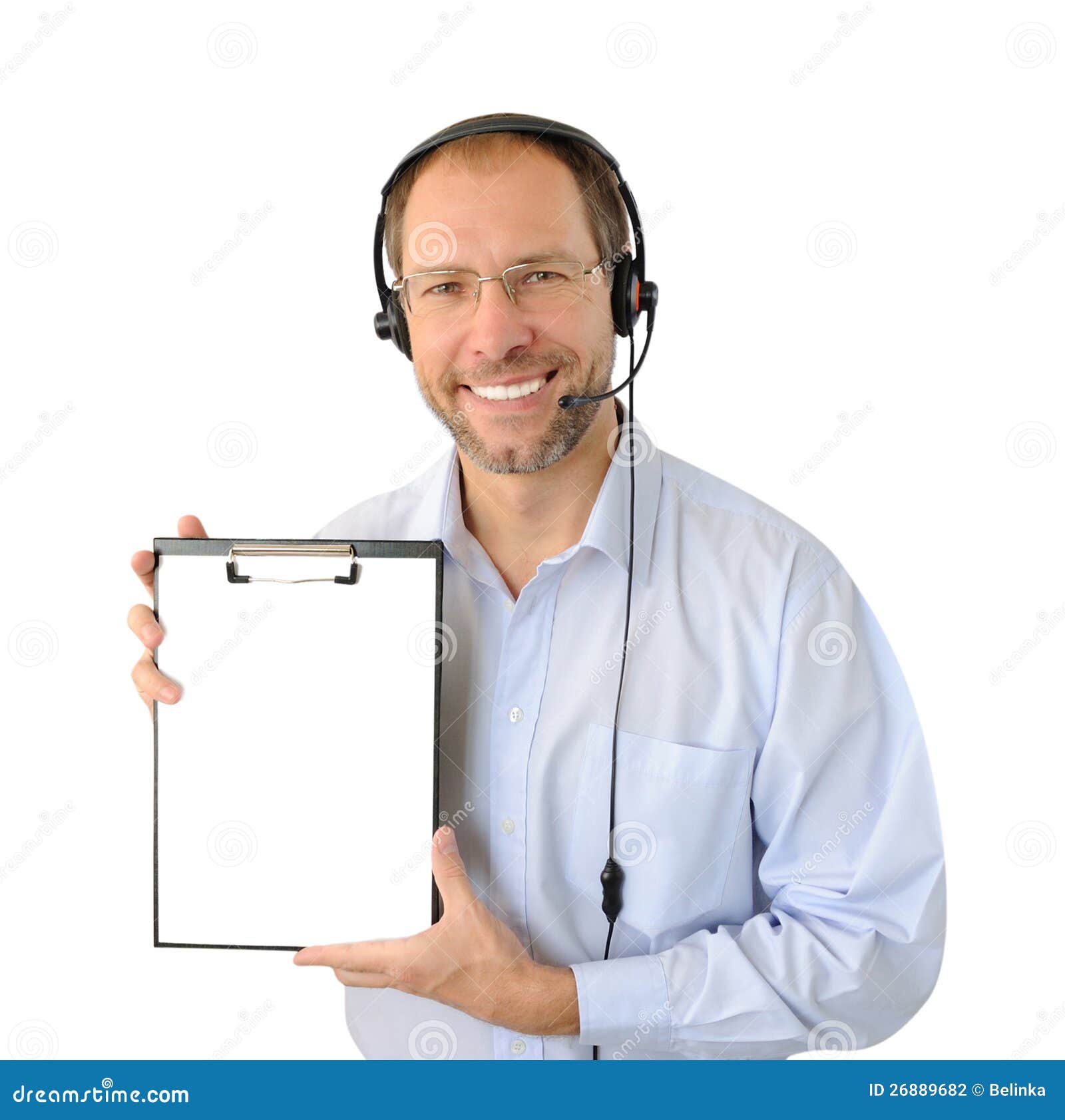 Portrait of phone operator stock photo. Image of friendly - 26889682