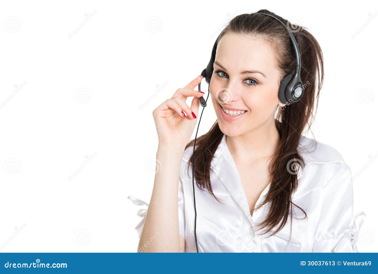 Portrait of Phone Operator with Headset Stock Image - Image of line ...