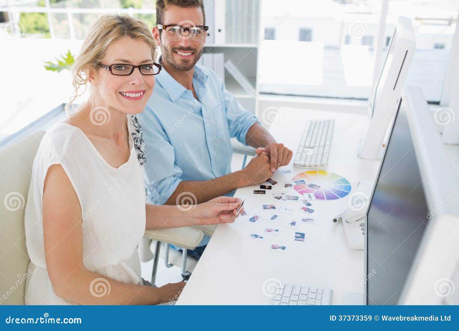 Portrait of Photo Editors Working on Computers Stock Image - Image of ...