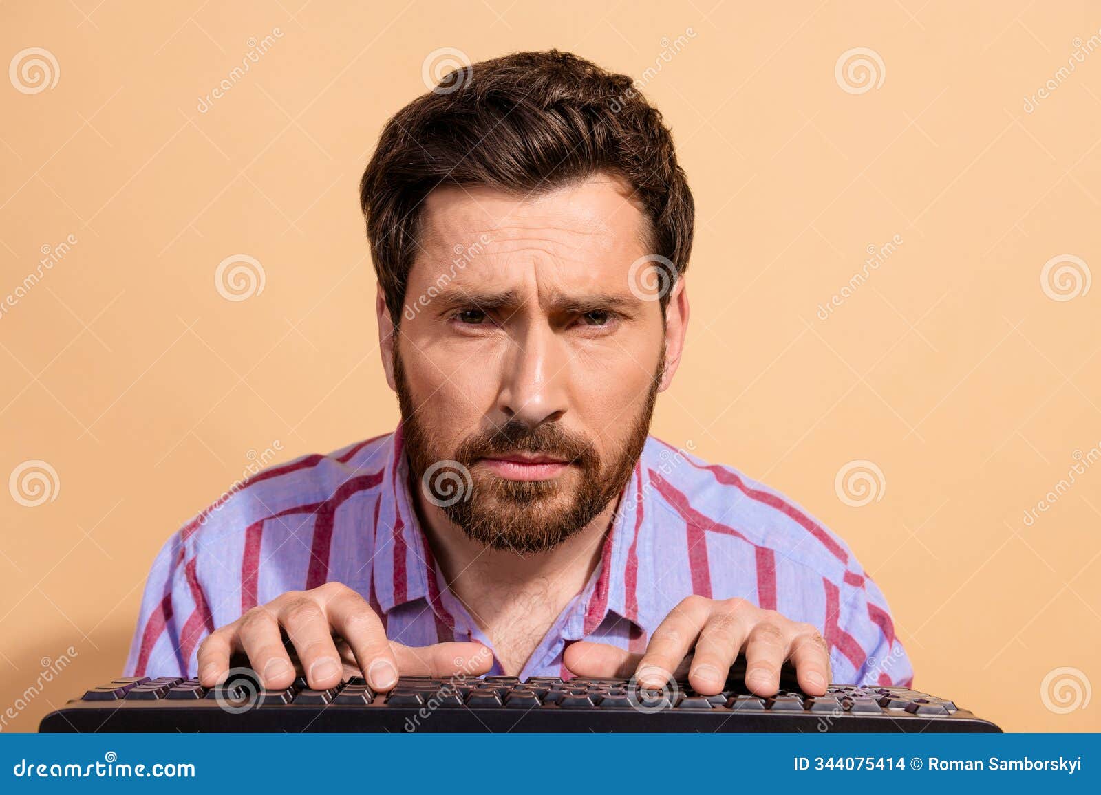 Portrait Photo of Nerd Geek Stressed Programmer Man Using Keyboard ...