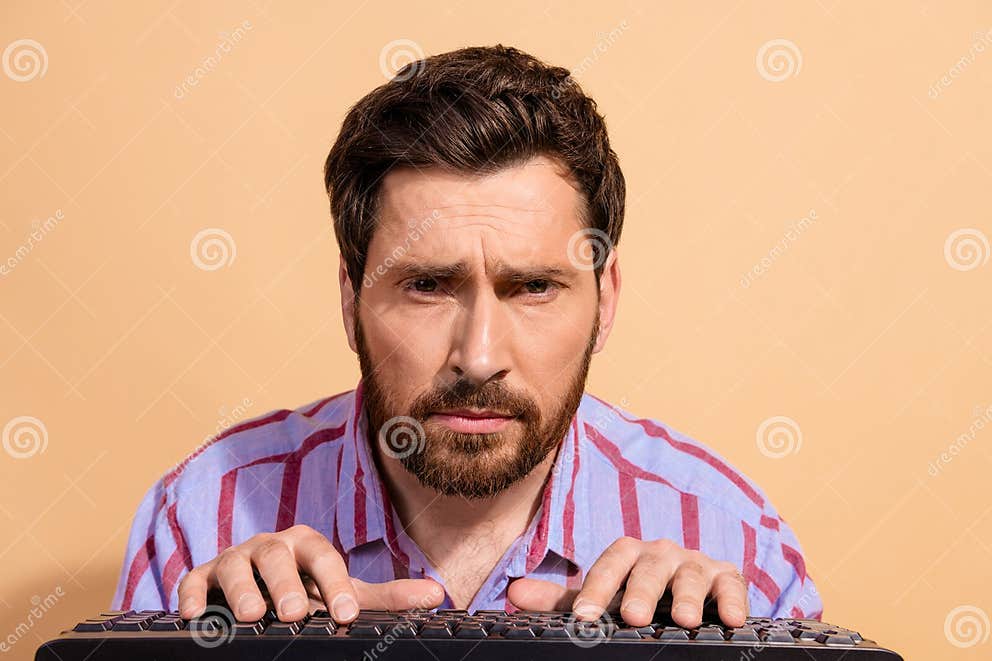 Portrait Photo of Nerd Geek Stressed Programmer Man Using Keyboard ...