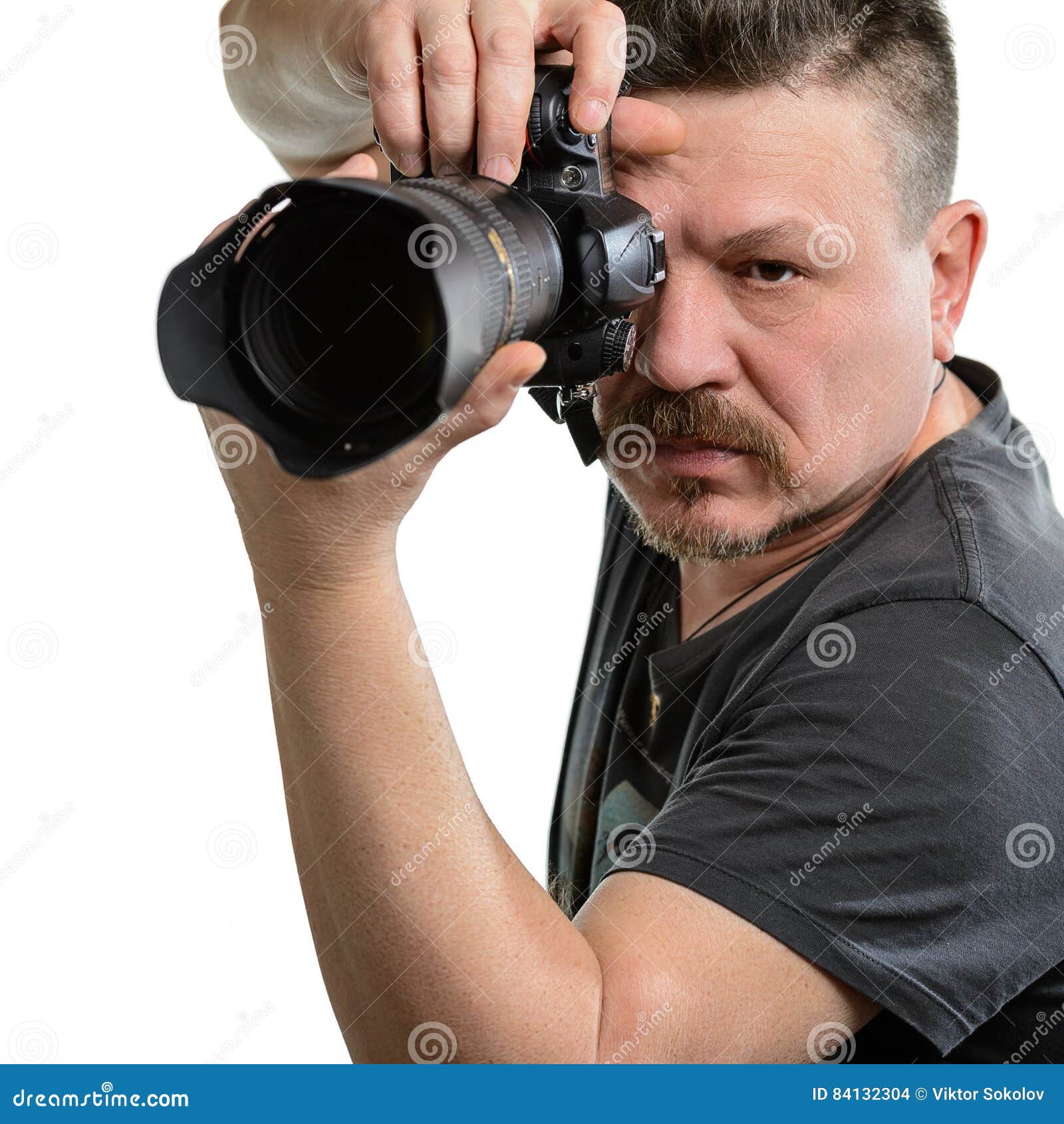 Portrait Photographer with a Camera on an Isolated Background Stock ...