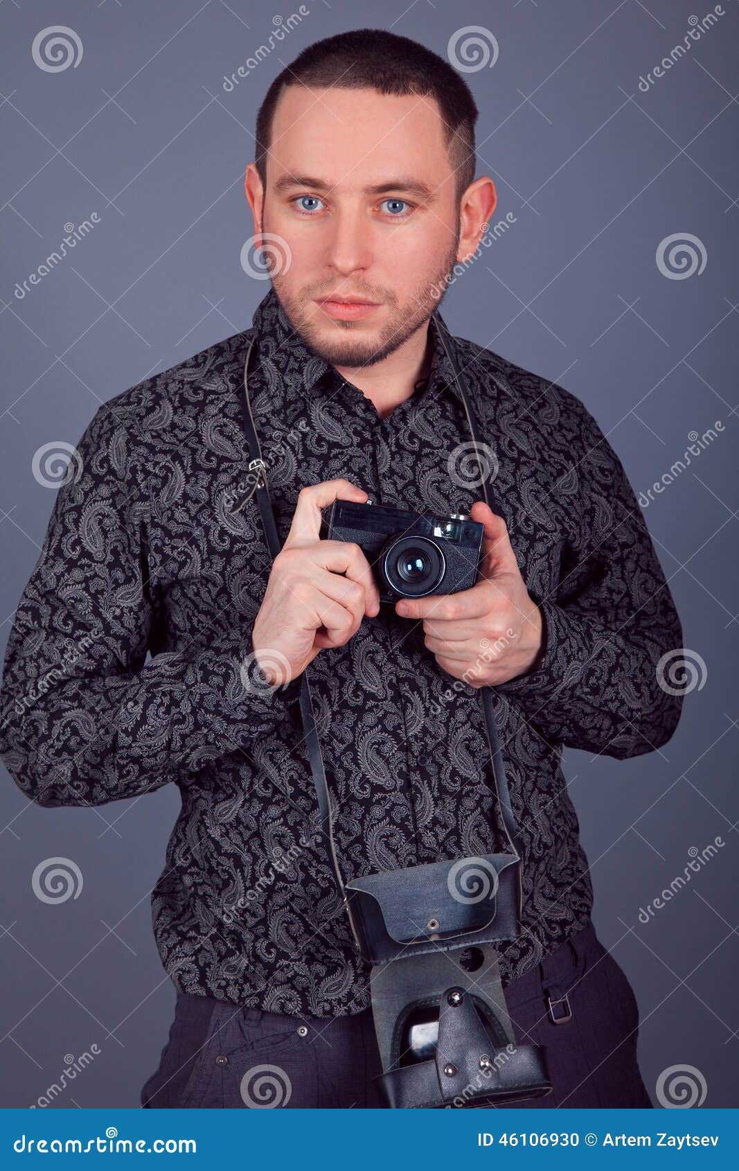 Portrait Of Photographer On The Blue Background Royalty-Free Stock ...