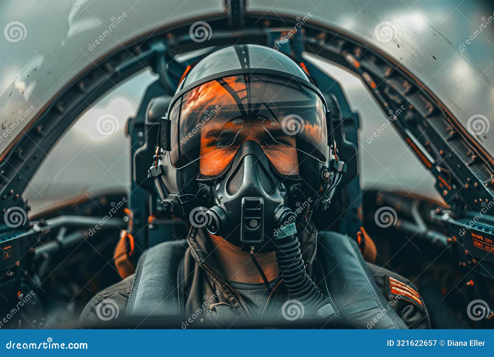 Portrait of Pilot Sitting in Cockpit of Fighter Jet Stock Illustration ...