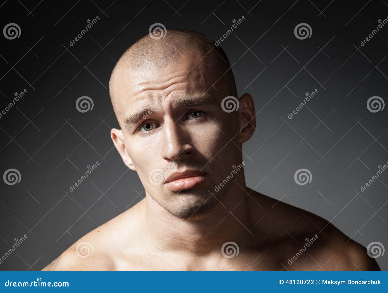 Portrait of Pitiful Strong Man on Gray Stock Photo - Image of pitiful ...