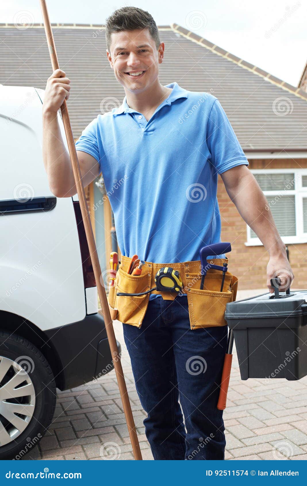 Portrait of Plumber with Van Outside House Stock Photo - Image of ...