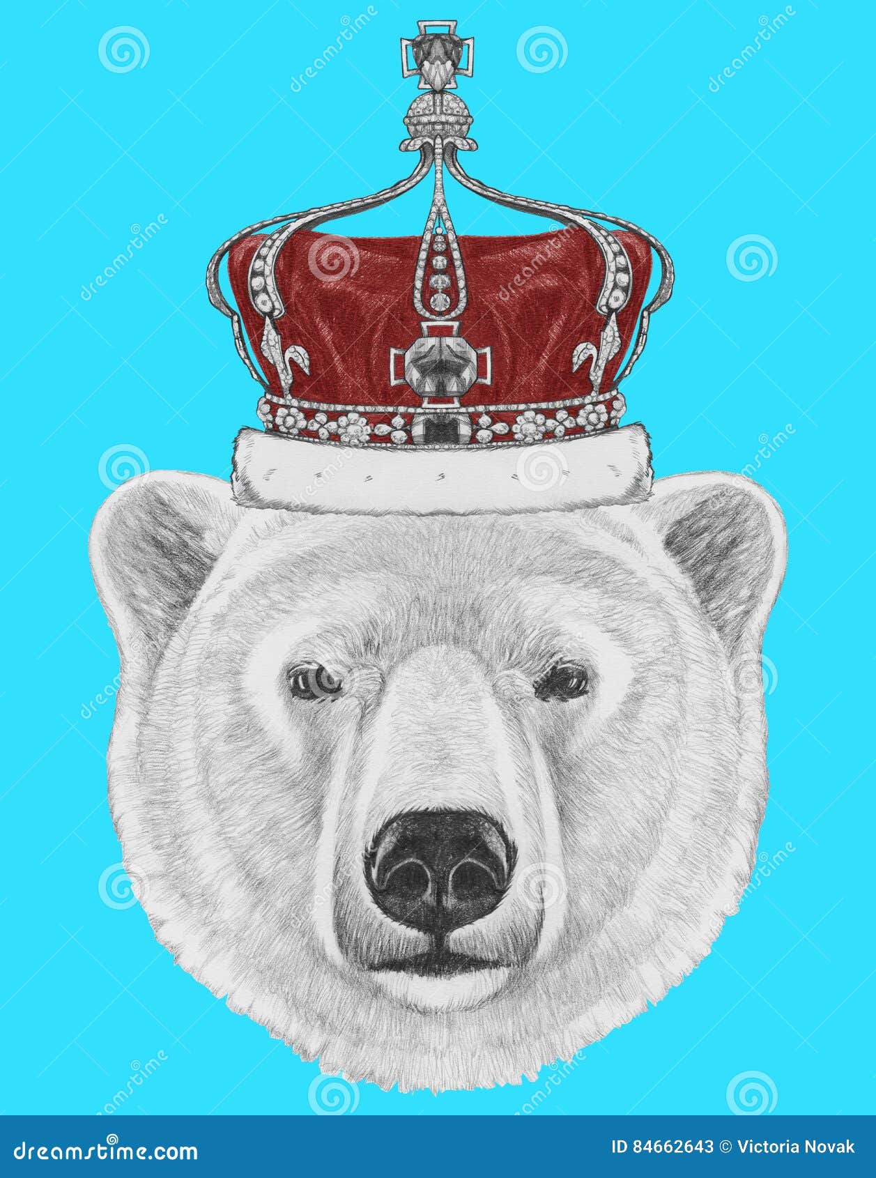 Portrait of Polar Bear with Crown. Stock Illustration - Illustration of ...