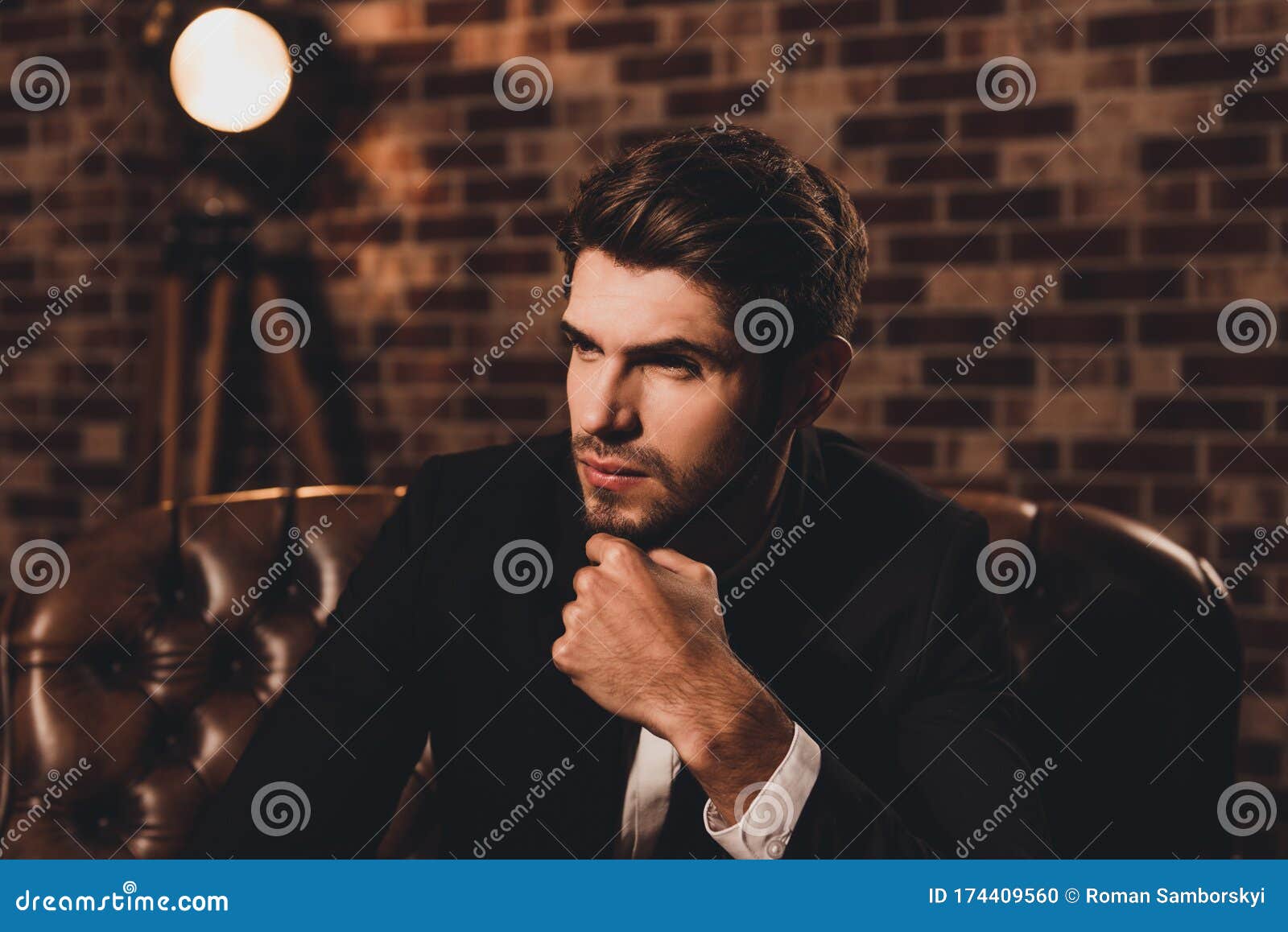 Portrait of Ponder Businessman in Suit Thinking about Future Stock ...