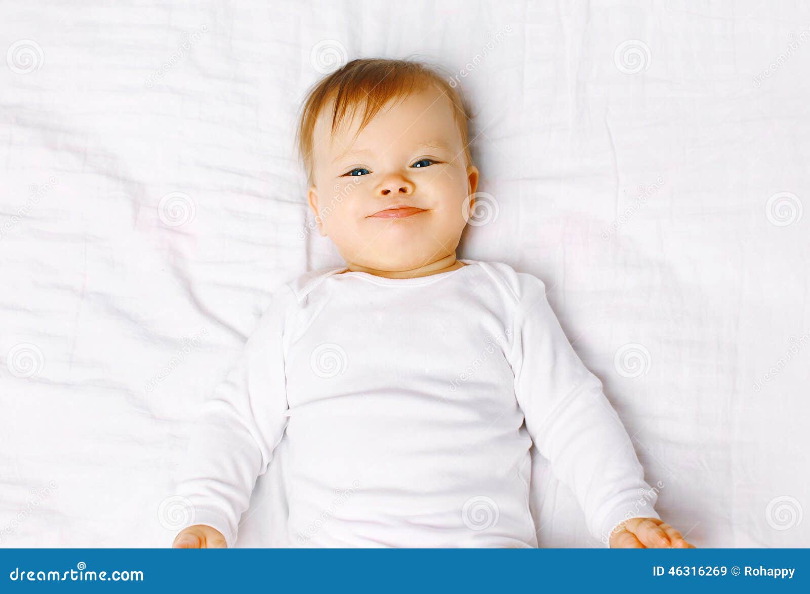 Portrait Positive Baby Lying on the Bed Stock Image - Image of life ...