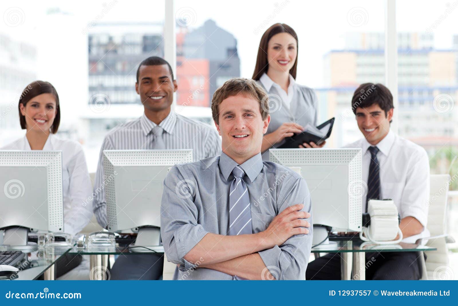 Portrait of a Positive Business Team at Work Stock Image - Image of ...