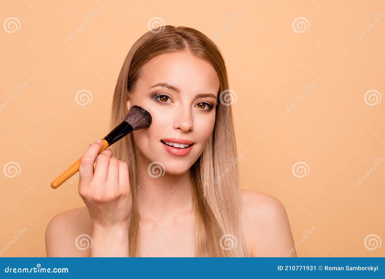 Portrait Of Positive Cheerful Lady Satisfied Content Candid Enjoy Hold