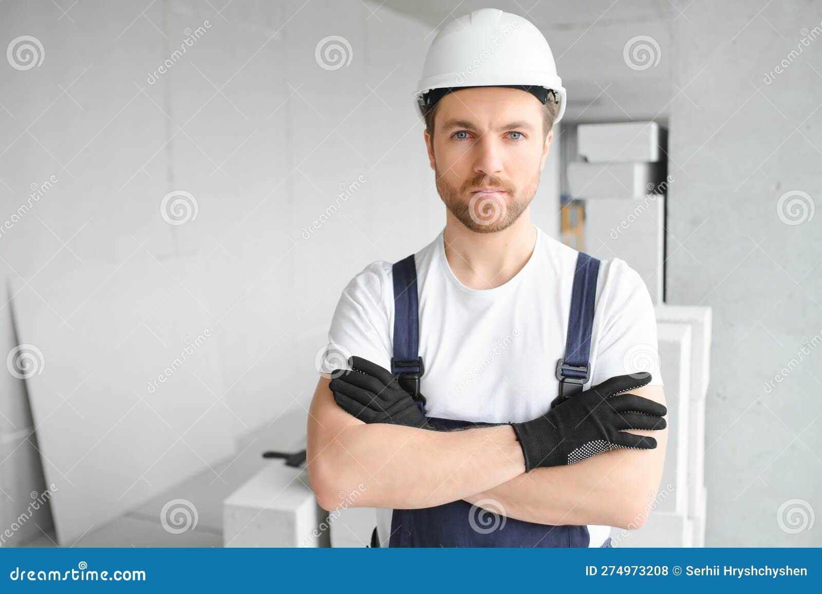 Portrait of Positive, Handsome Young Male Builder in Hard Hat. Stock ...