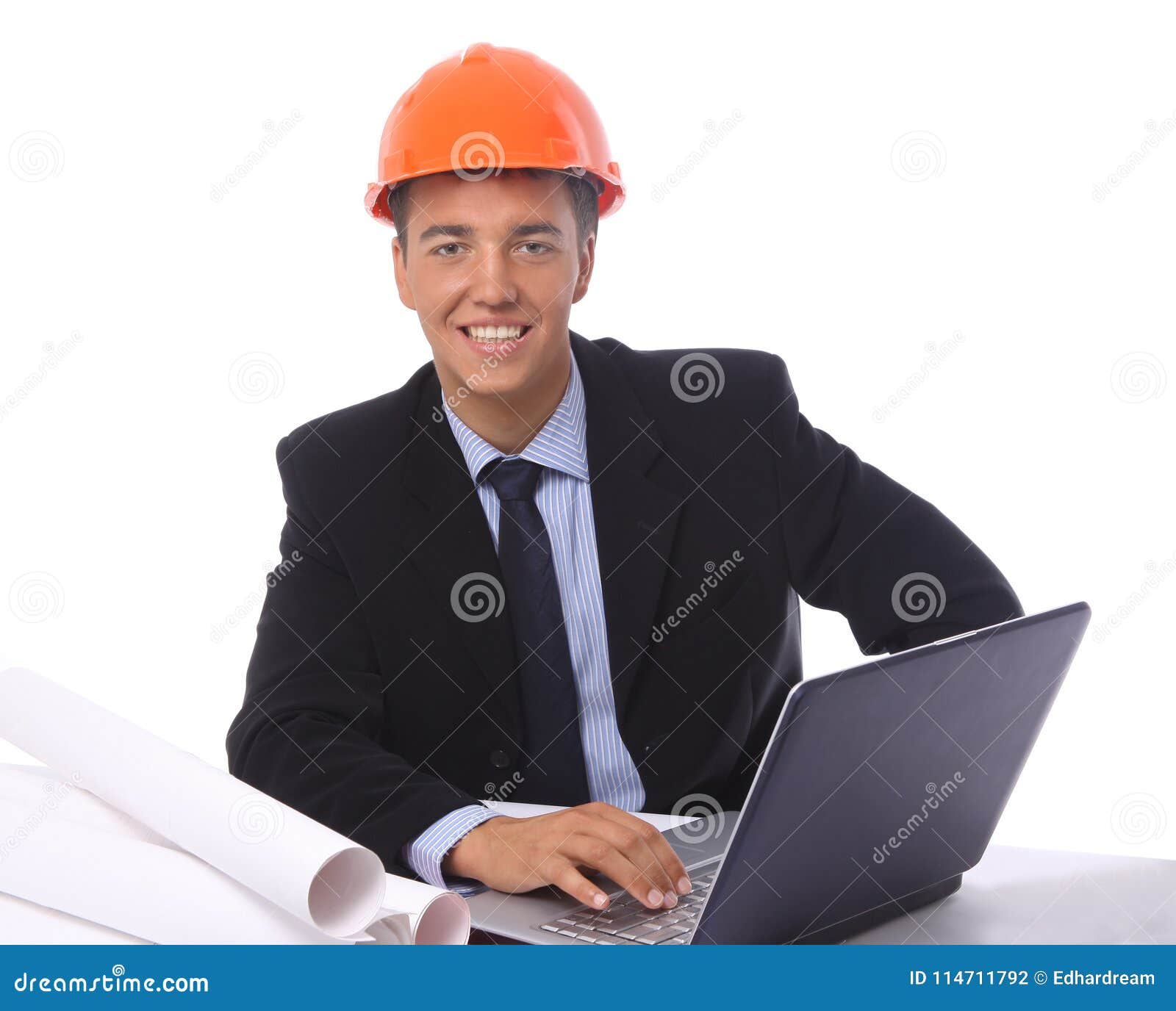 Portrait of Positive Male Architect Working at the Laptop Stock Photo ... Portrait of Positive Male Architect Working at the Laptop Stock Photo ...
