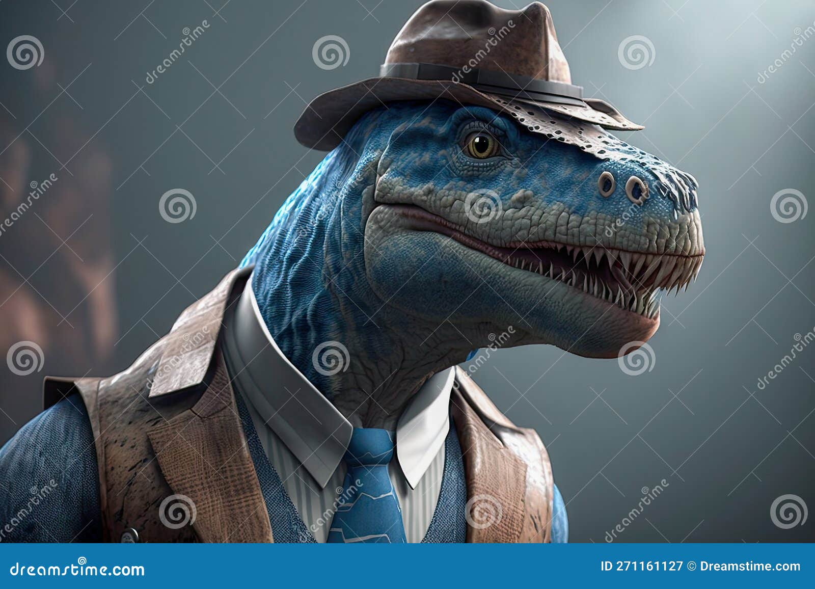 Portrait of a Predatory Dinosaur in Dandy Clothes Stock Illustration ...