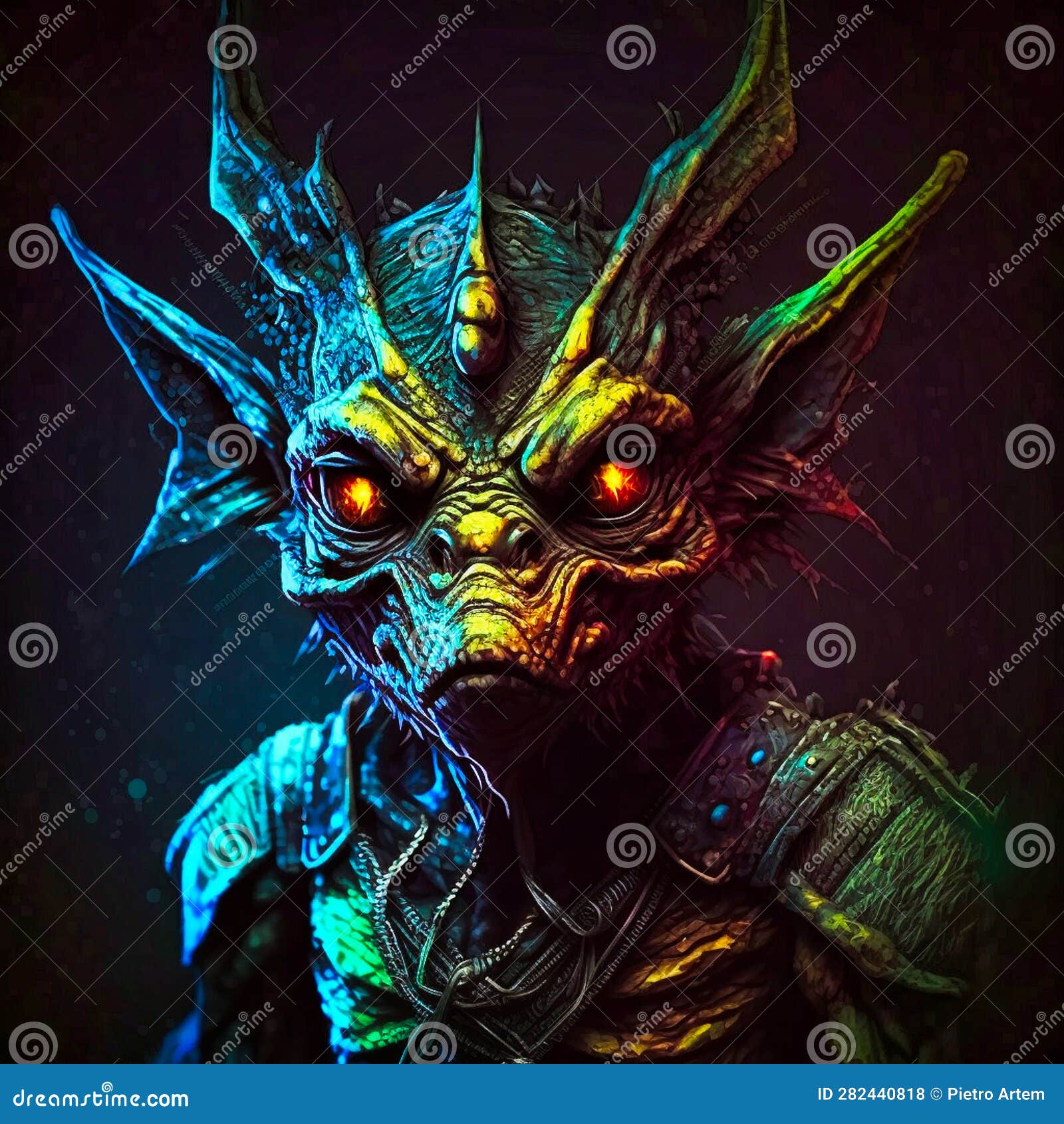 Portrait of Prehistoric Alien Gremlin Dark Environ, Generative AI Stock ...