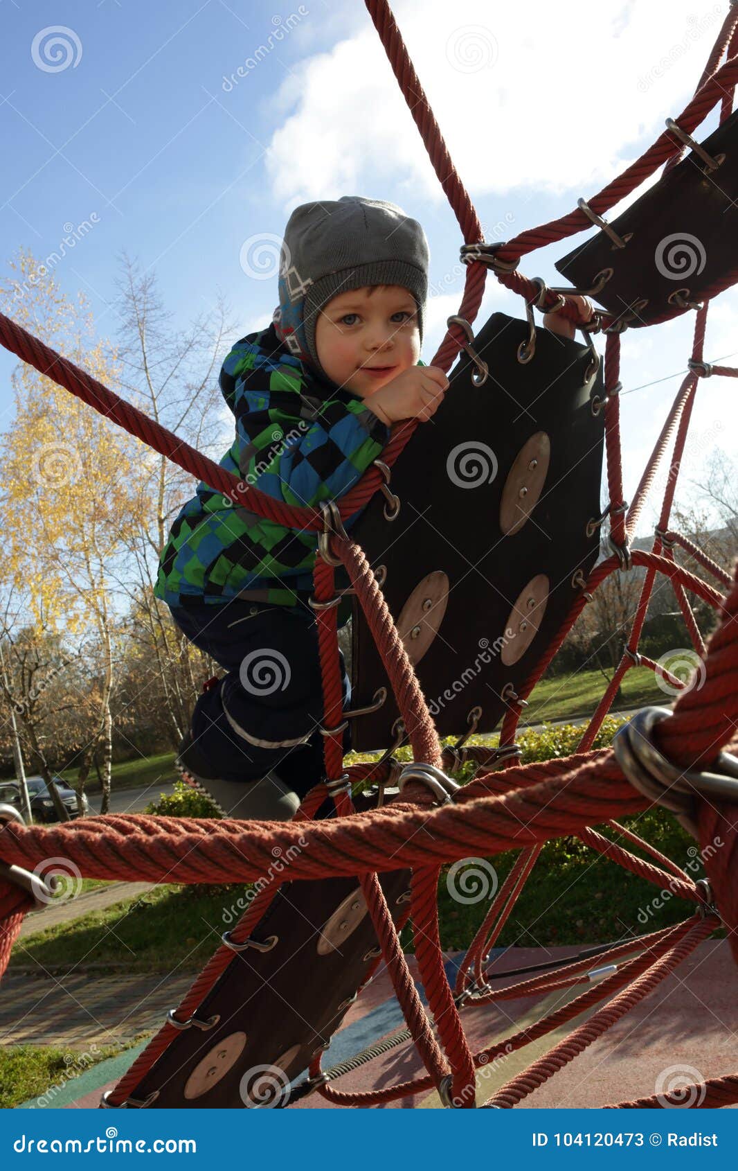 Preschooler on Climbing Net Stock Image - Image of cable, innocent ...