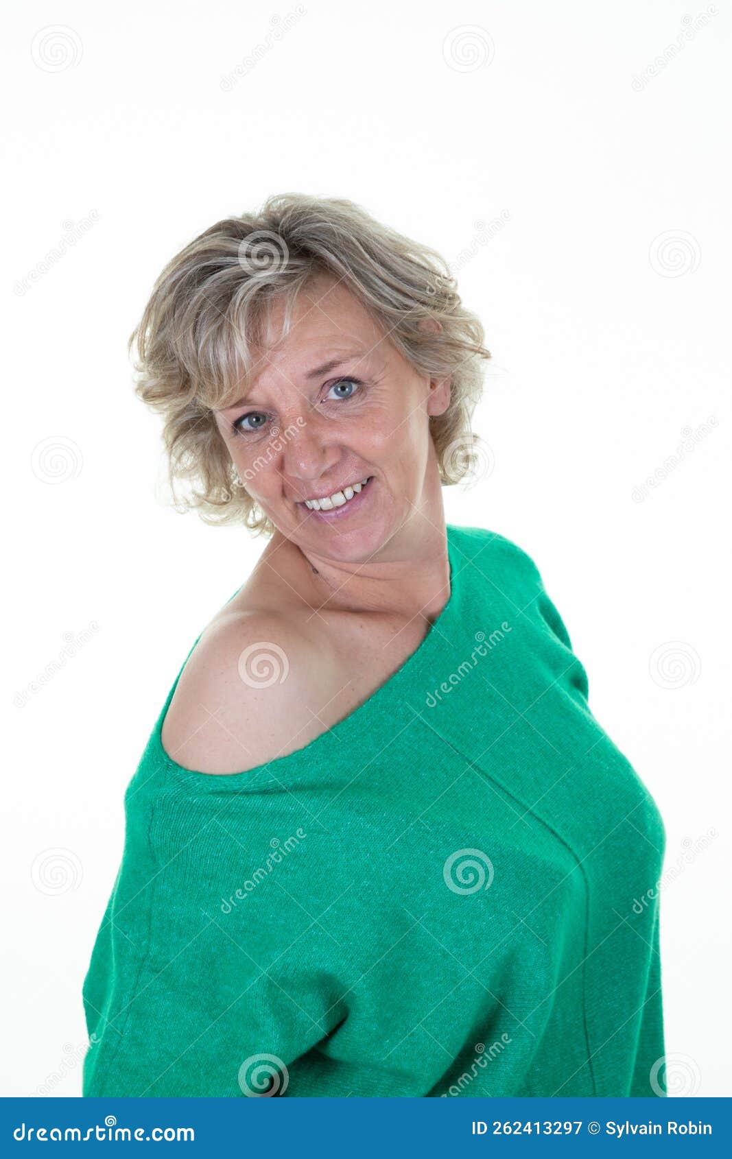 Portrait of Pretty Blond Cute Mature Woman Confident Smiling on White ... Portrait of Pretty Blond Cute Mature Woman Confident Smiling on White ...