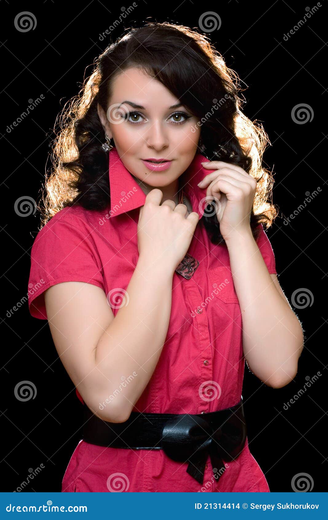 Portrait of Pretty Brunette. Isolated Stock Photo - Image of black ...