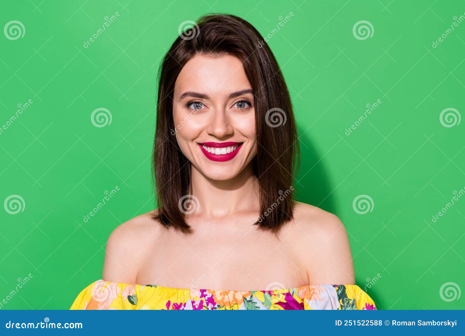 Portrait Of Pretty Cheerful Young Lady Toothy Beaming Smile Look Camera