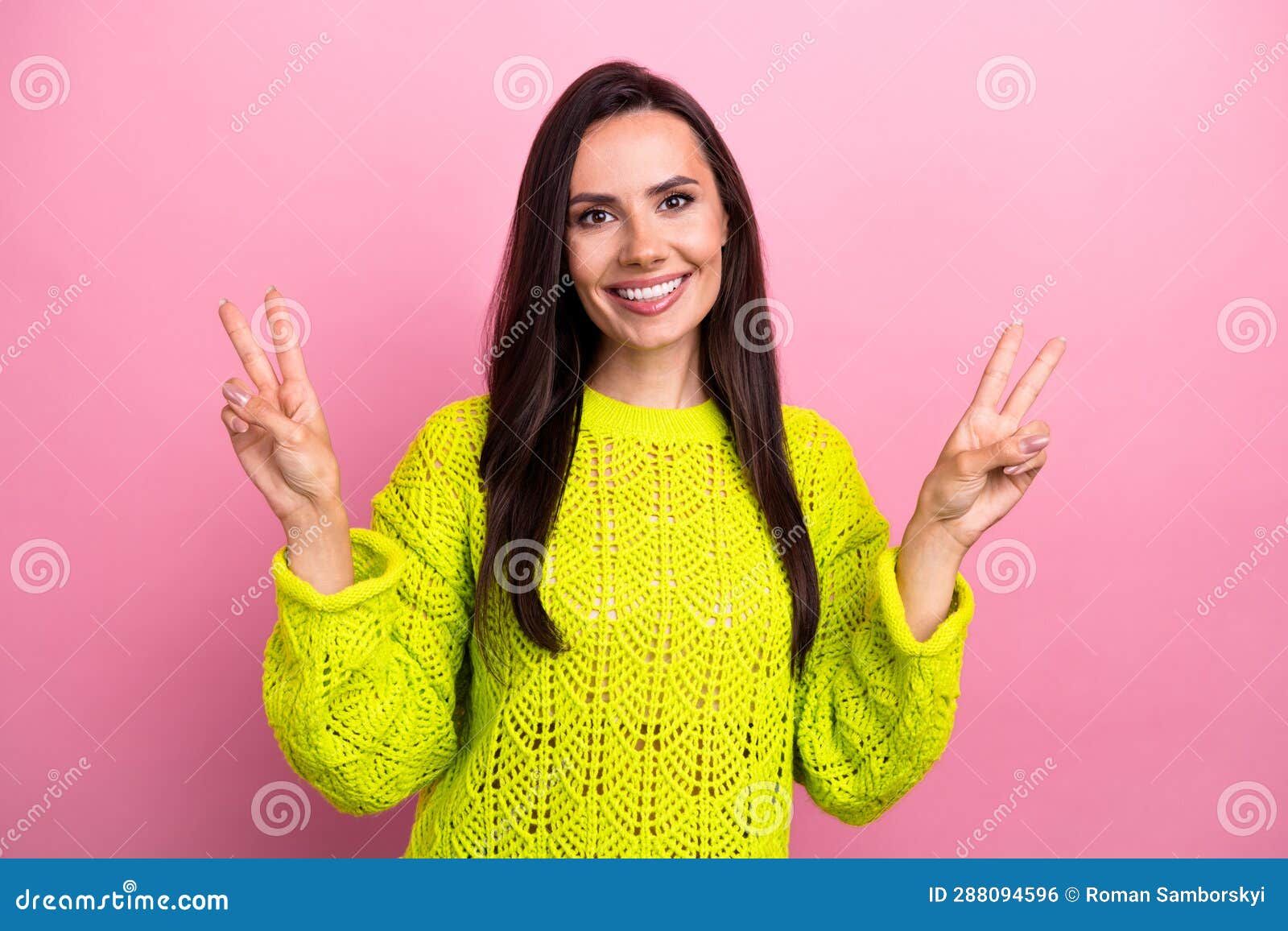 Portrait Of Pretty Cute Positive Woman With Straight Hairdo Wear Yellow